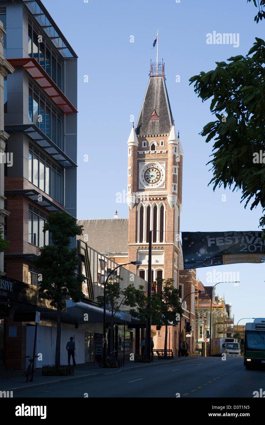 The town hall clock tower on the corner of Barrack and Hay streets ...