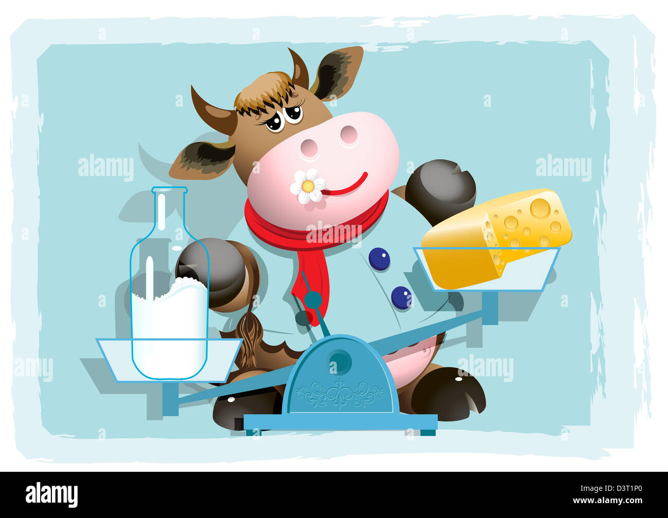 illustration, merry of a cartoon cow with flower Stock Photo - Alamy