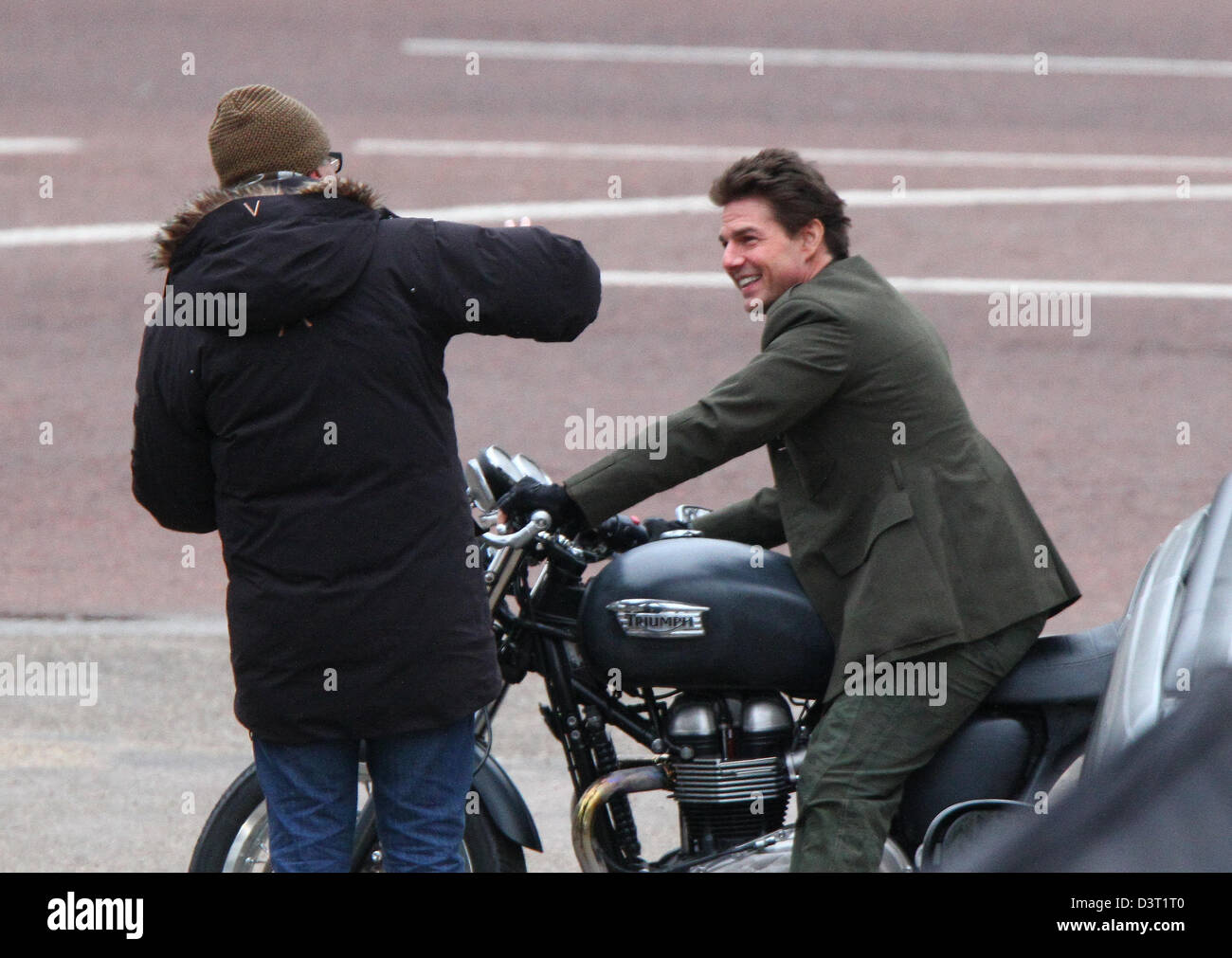 London, UK, 24th February 2013: Tom Cruise seen riding on a Triumph ...