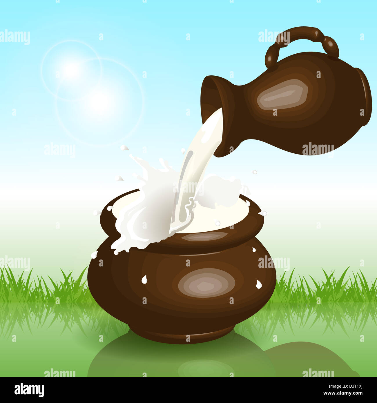 Illustration, milk to pour on background of the landscape Stock Photo ...