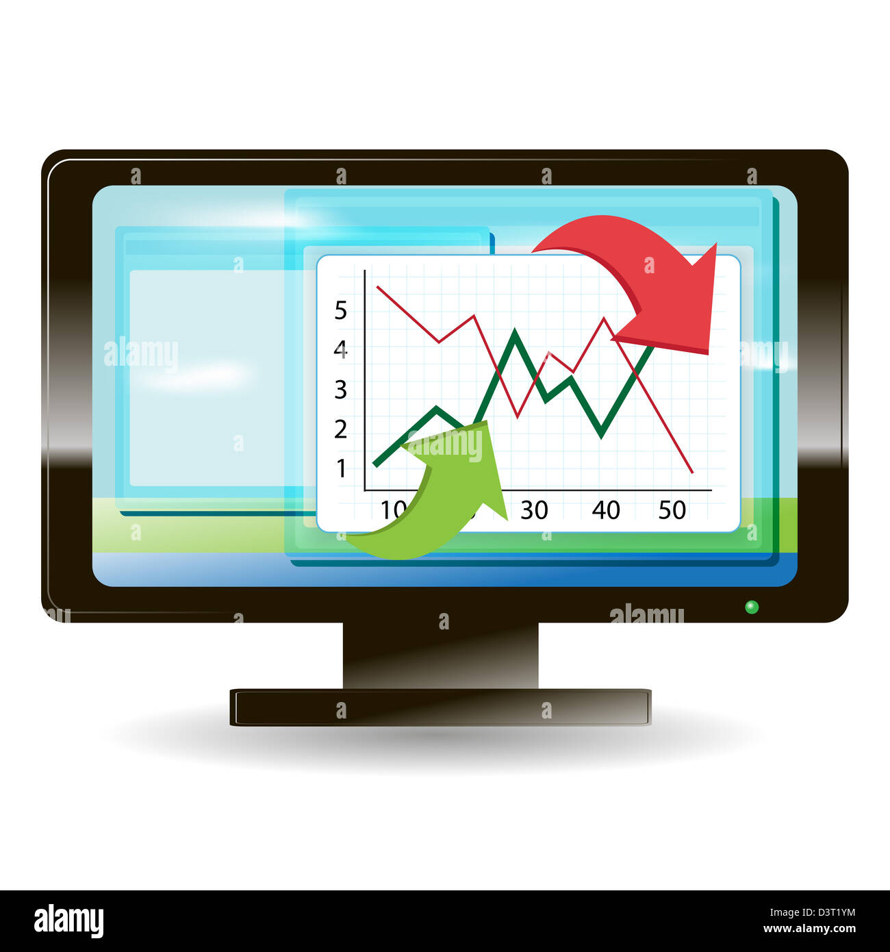 illustration, black monitor with graph on screen Stock Photo - Alamy