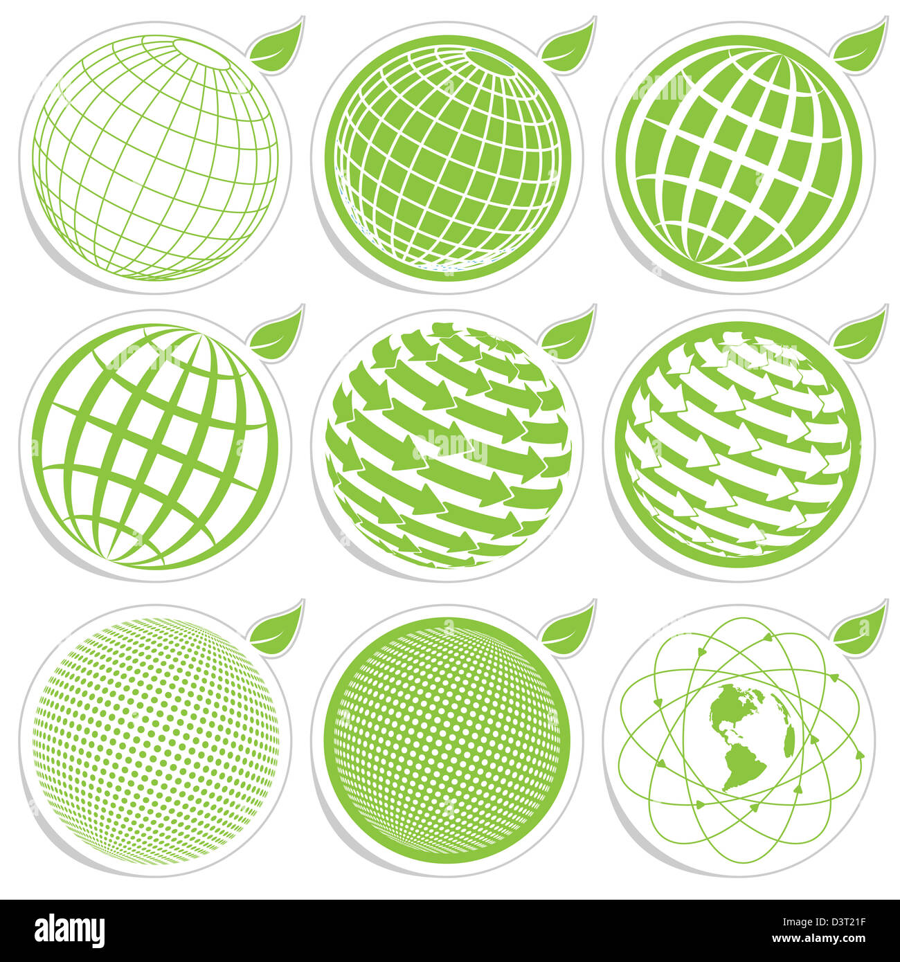 illustration, nine green symbols of the planet on white background ...