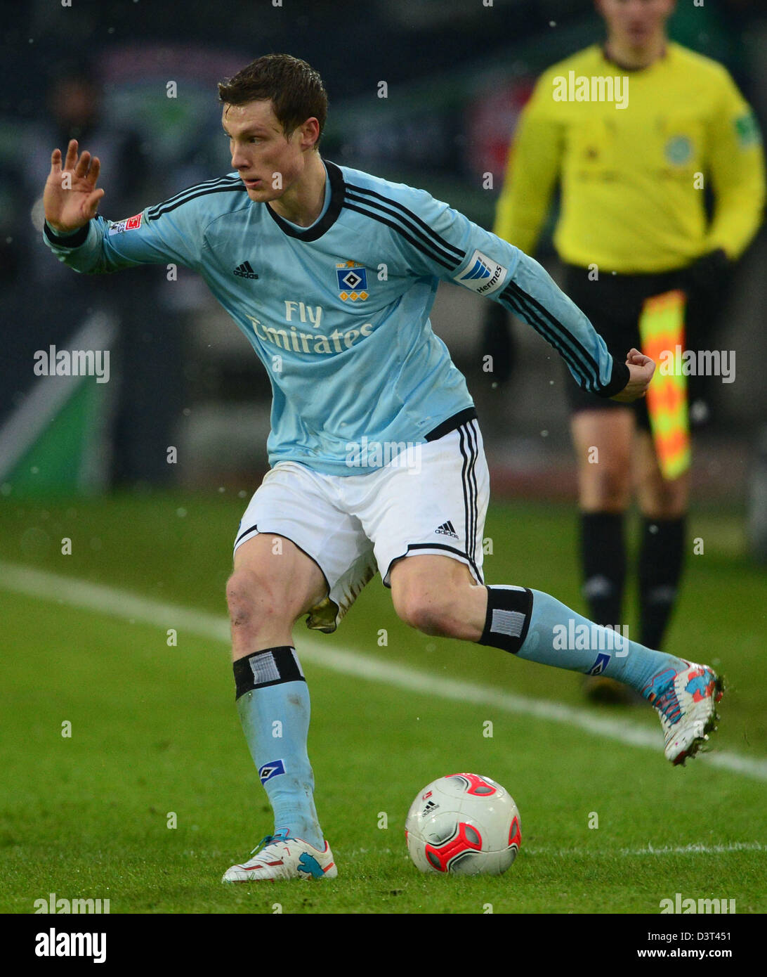 Hanover, Germany, 23rd Feb, 2013. Hamburg's Marcell Jansen plays the ...