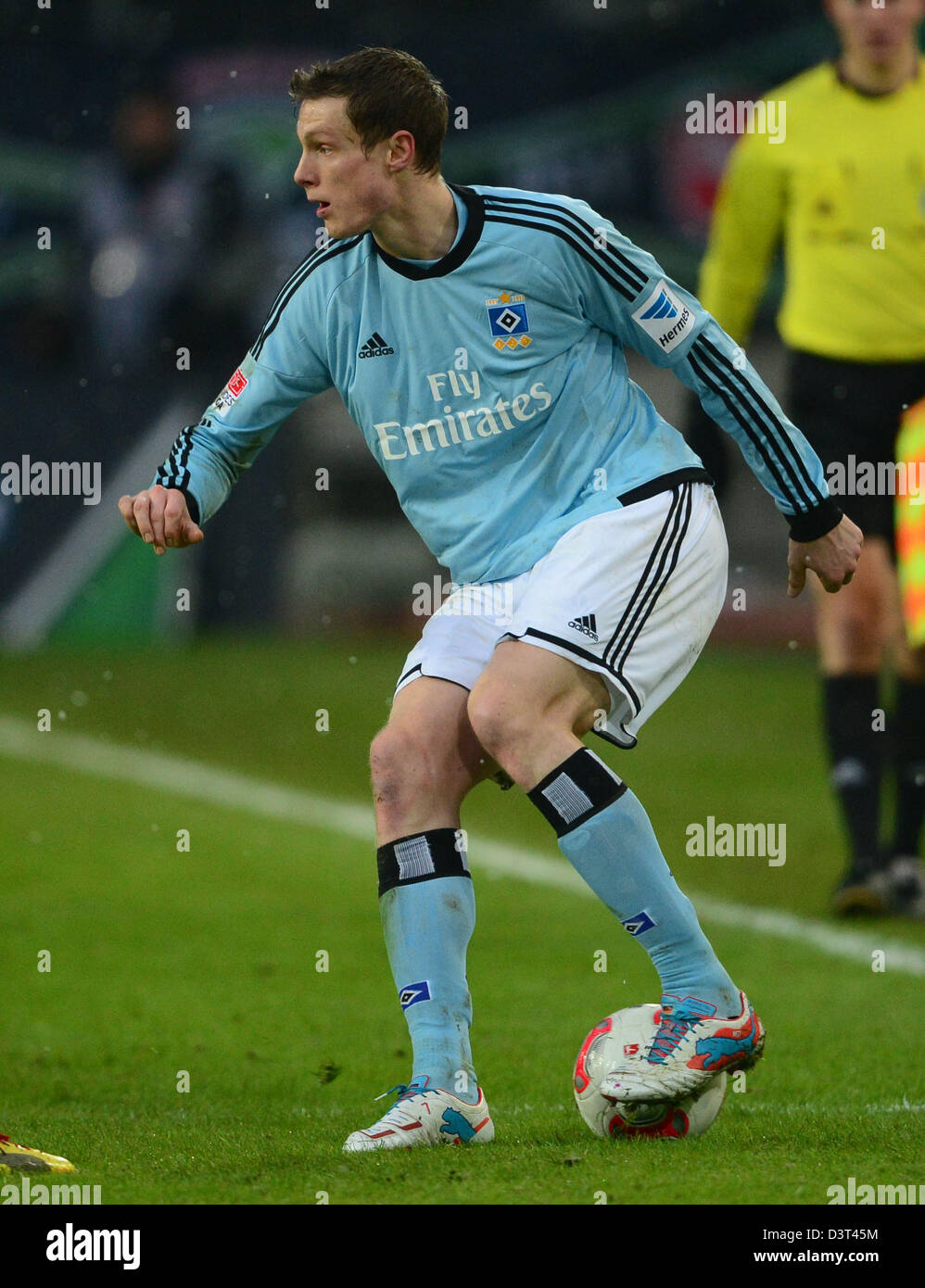 Hanover, Germany, 23rd Feb, 2013. Hamburg's Marcell Jansen plays the ...
