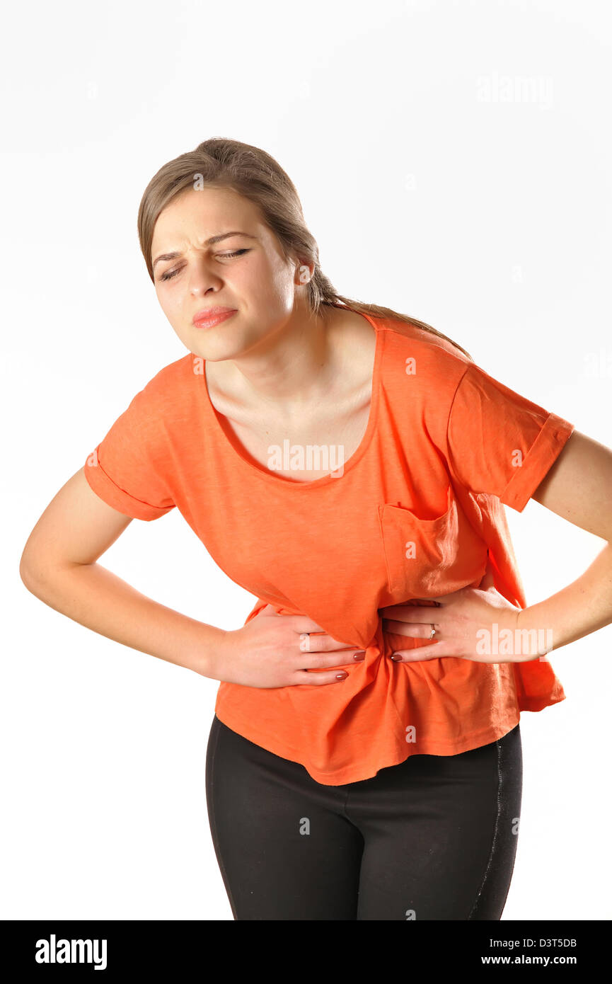 woman stomach pain Stock Photo - Alamy