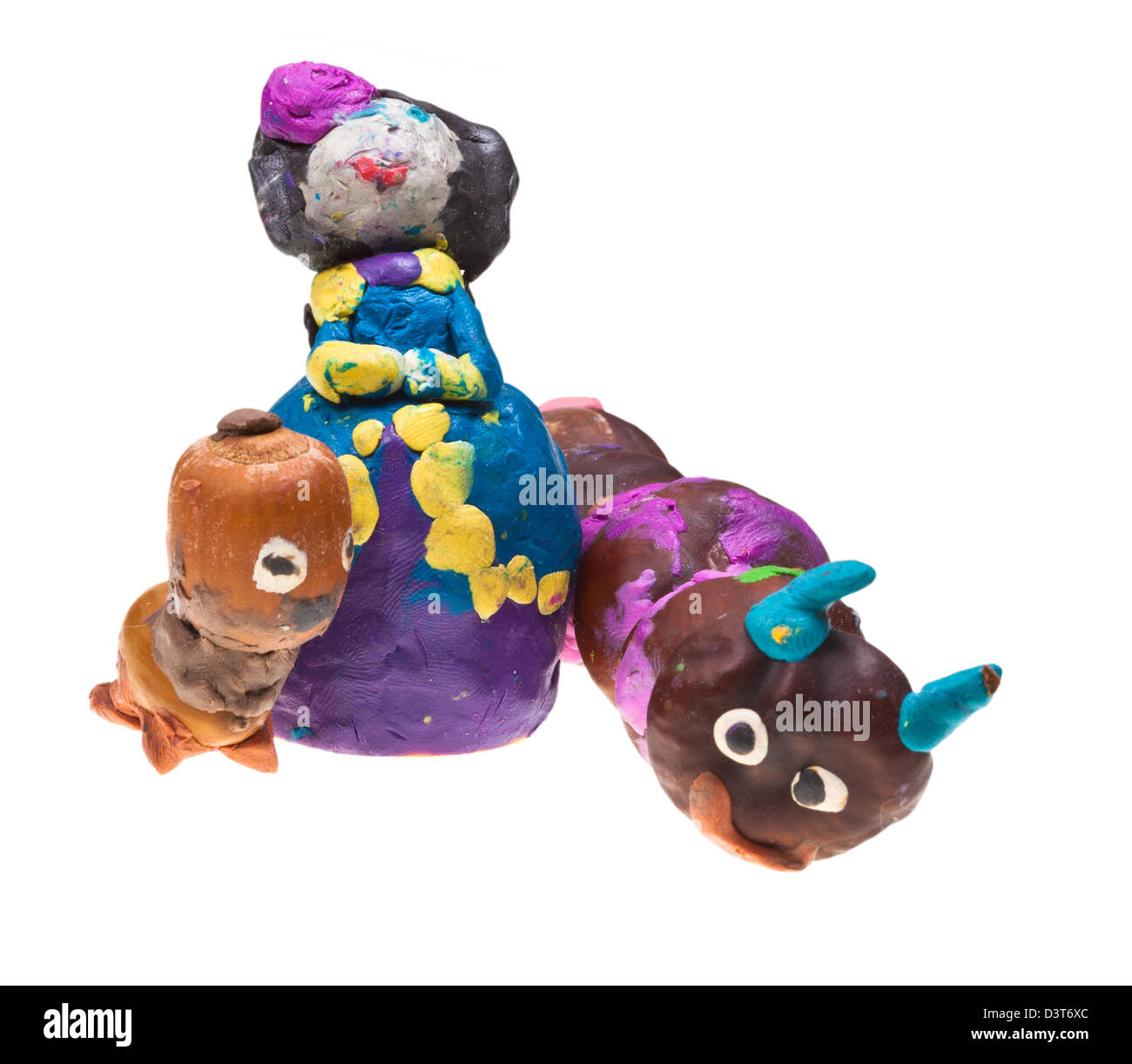 plasticine figures hand made by children isolated on white background ...