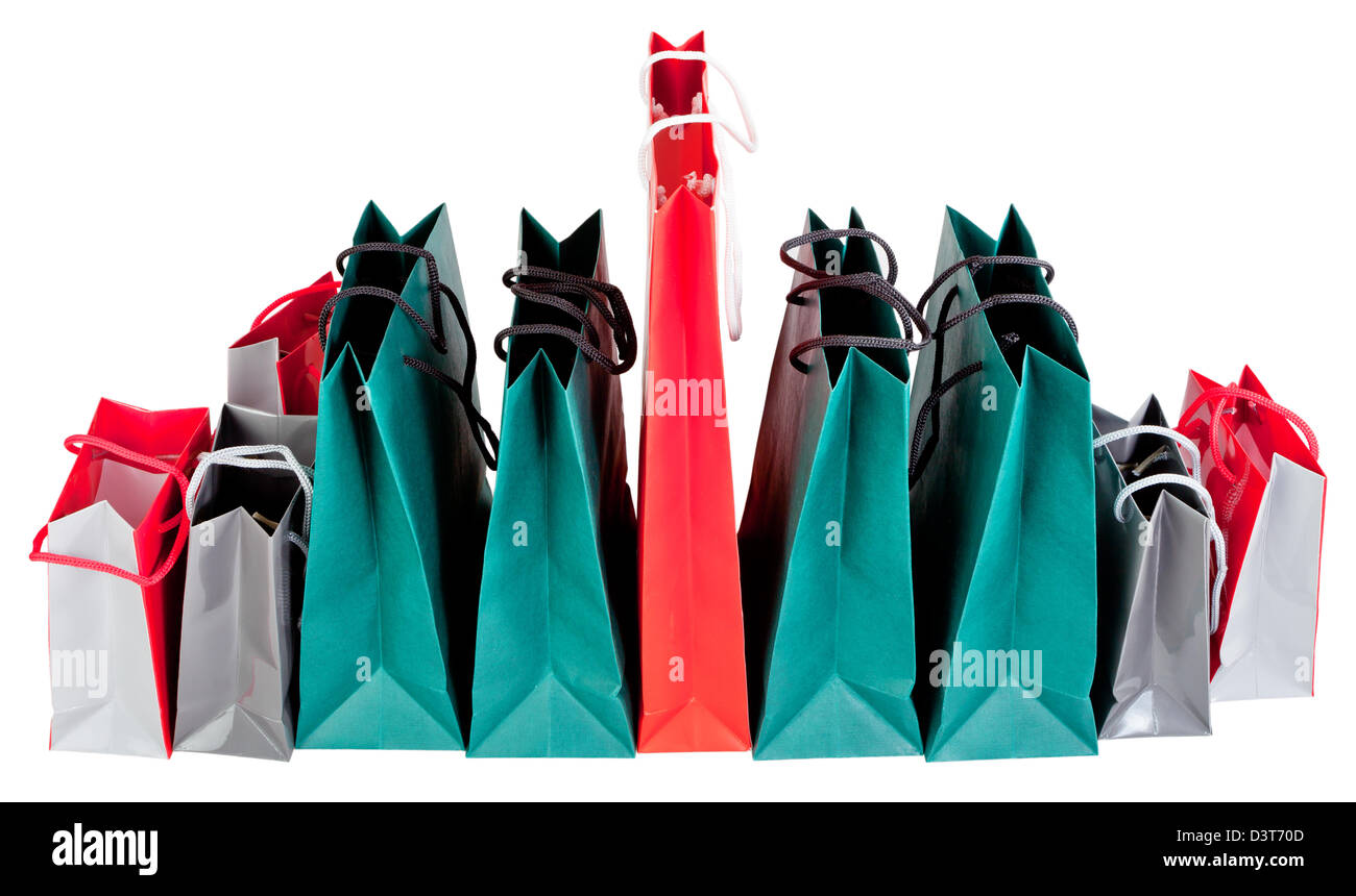 many paper shopping bags isolated on white backgrounds Stock Photo - Alamy