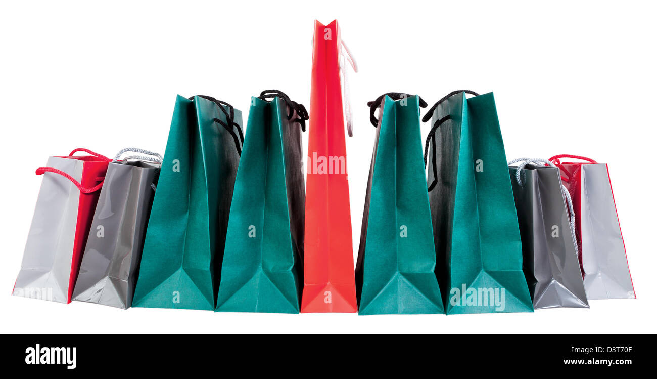many paper shopping bags isolated on white backgrounds Stock Photo - Alamy