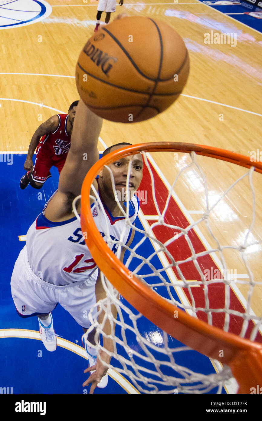 February 23, 2012: Philadelphia 76ers small forward Evan Turner (12) goes for the dunk during ...