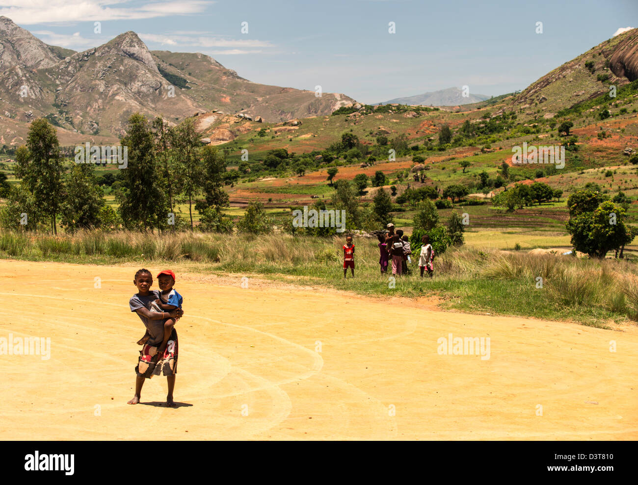 Children in the countryside in Ranohira situated on the edge of the ...