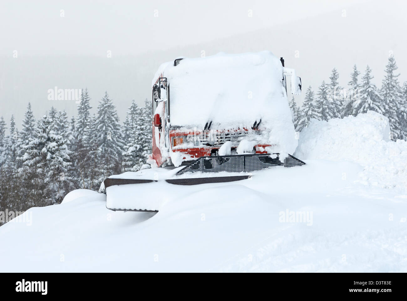 Snow groomer on mountain, winter season, heavy snow Stock Photo - Alamy