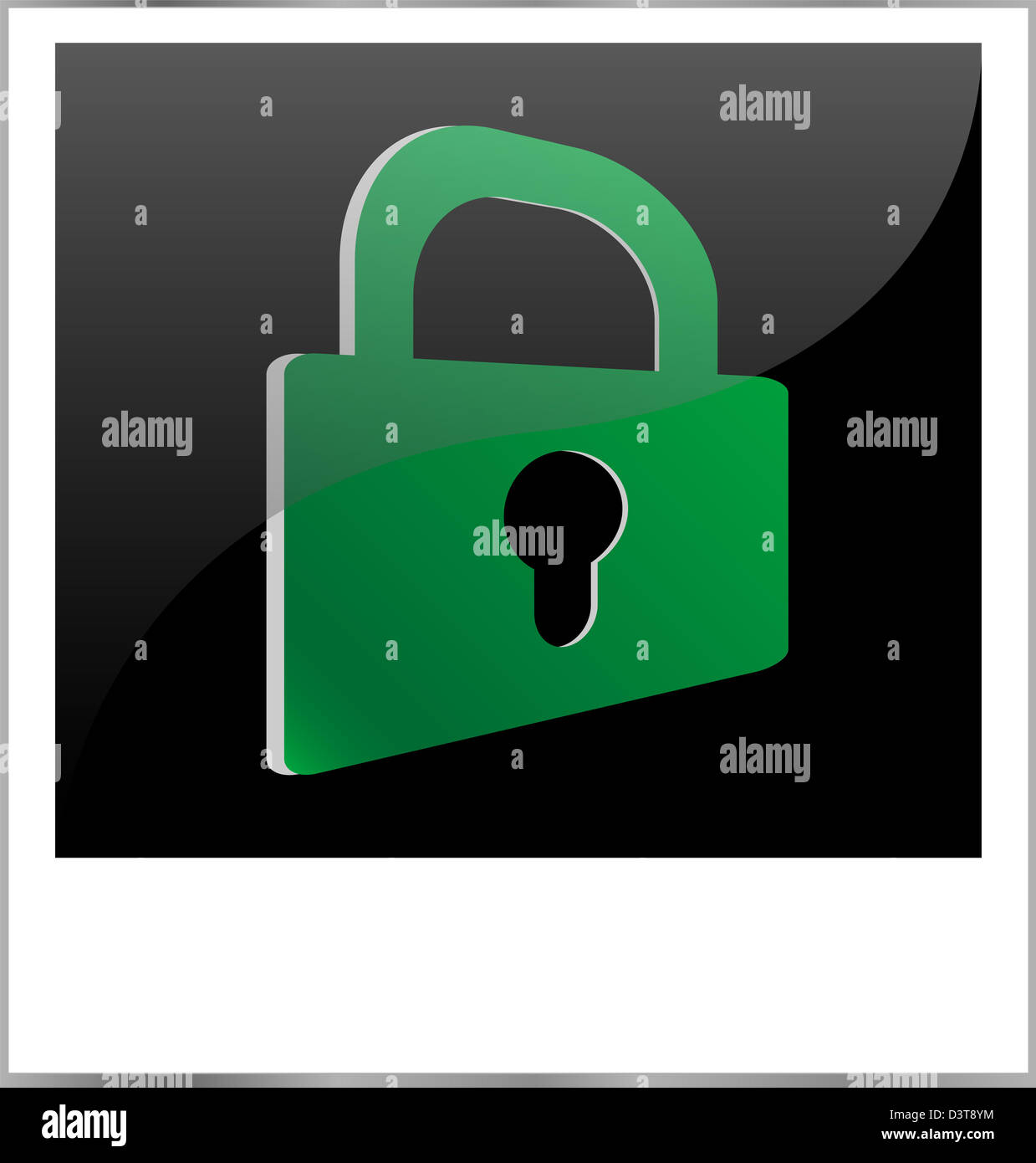polaroid photo frame with green padlock isolated Stock Photo - Alamy
