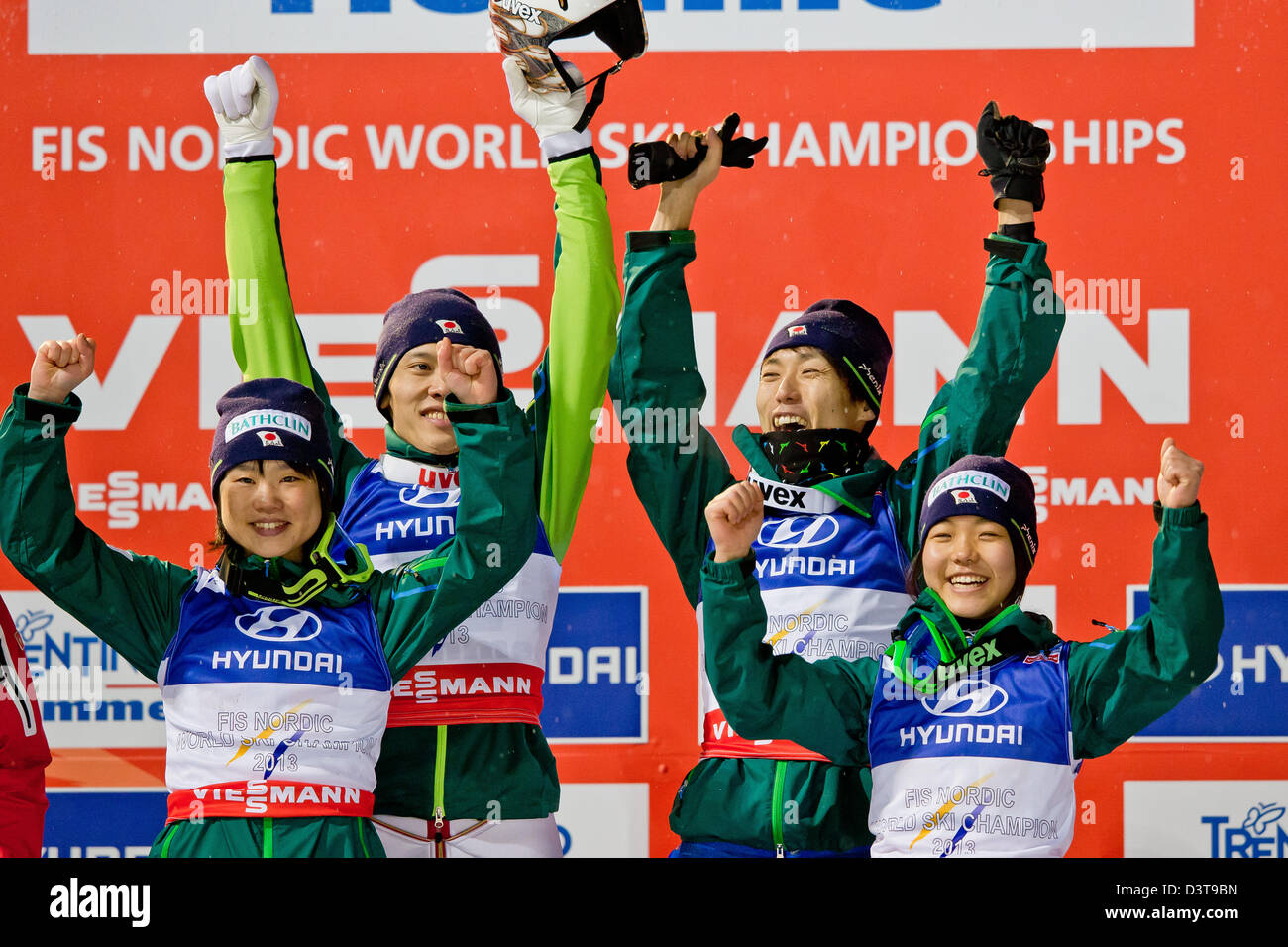(L-r) Yuki Ito, Taku Takeuchi, Daiki Ito and Sara Takanashi of Japan ...