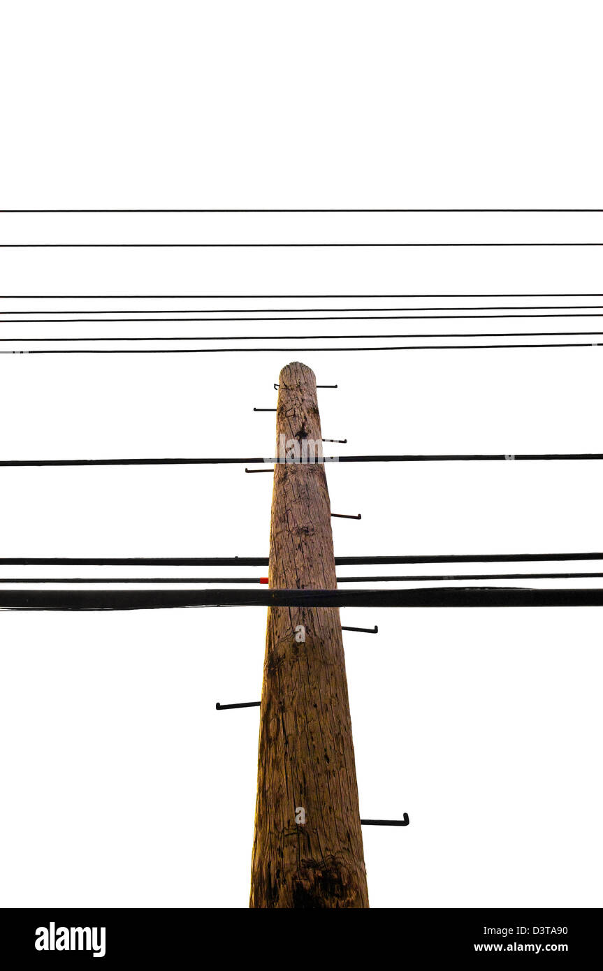 A utility pole with wires and ladder Stock Photo - Alamy
