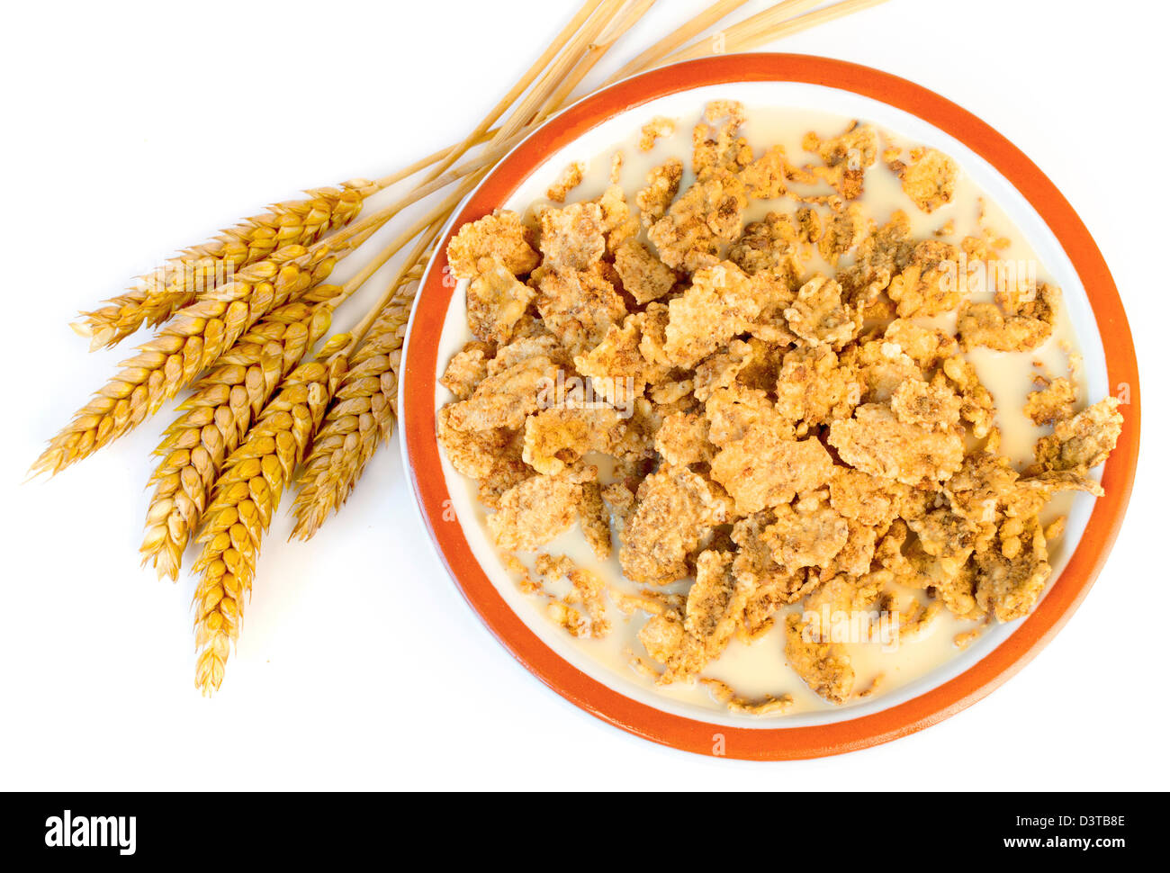 Bowl with corn flakes and wheat on the white background Stock Photo - Alamy