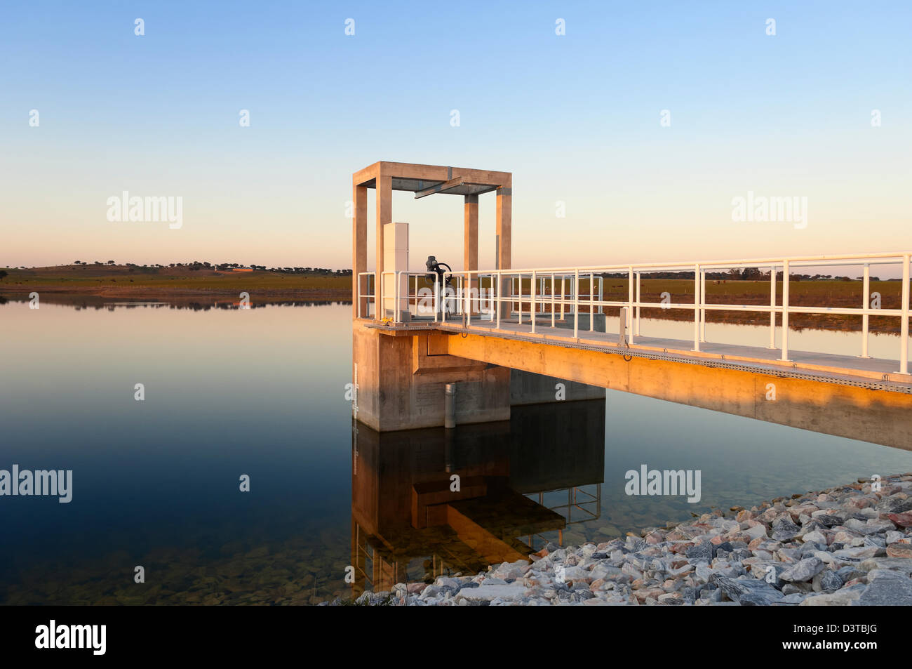 Outlet tower in a small irrigation dam, part of the Alqueva Irrigation ...