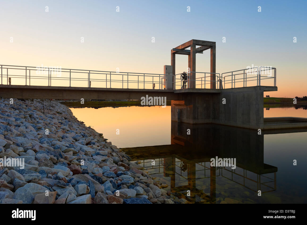 Outlet tower in a small irrigation dam, part of the Alqueva Irrigation ...