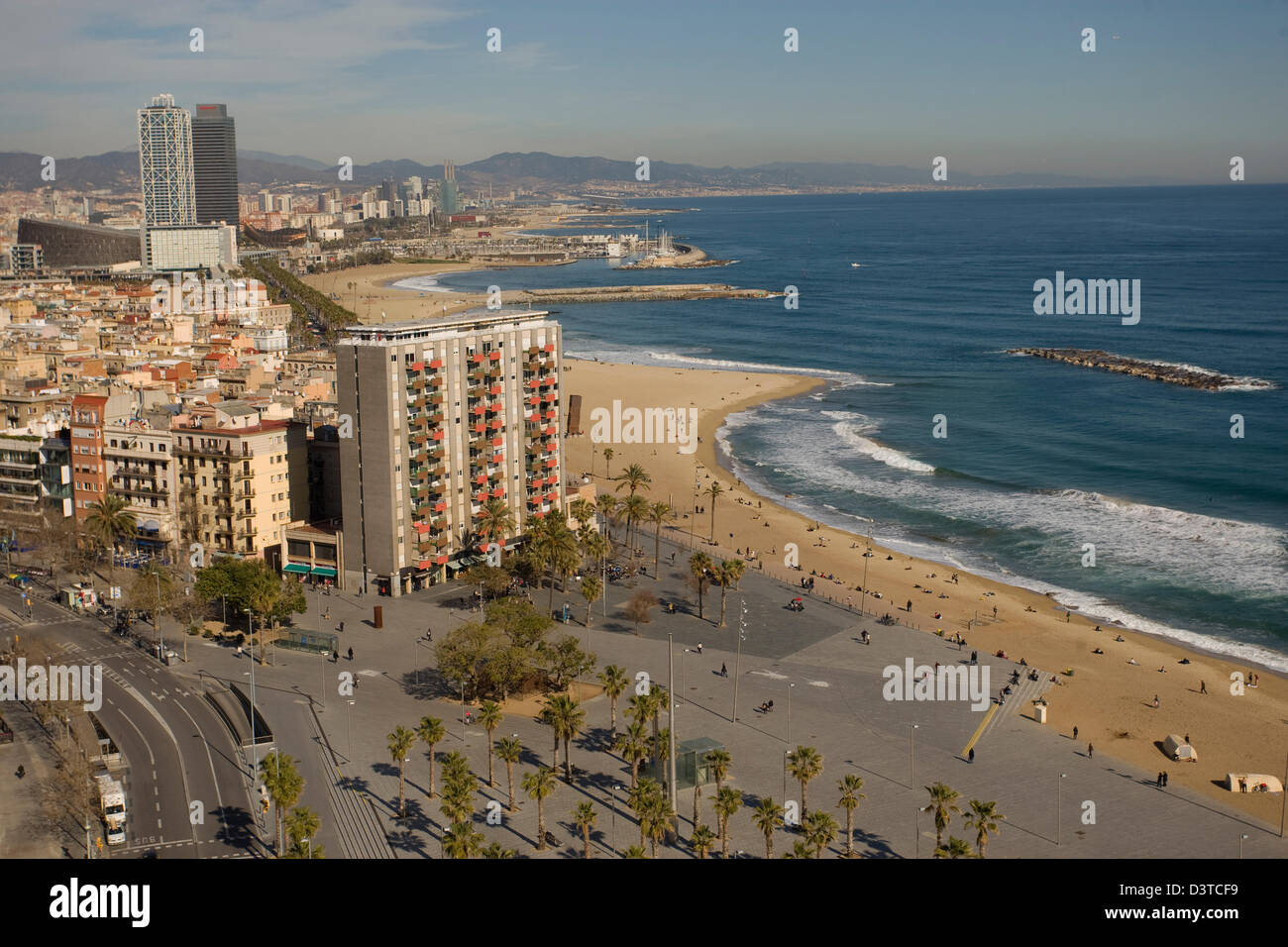 Barcelona, Spain, view over the beach in Barcelona Stock Photo - Alamy