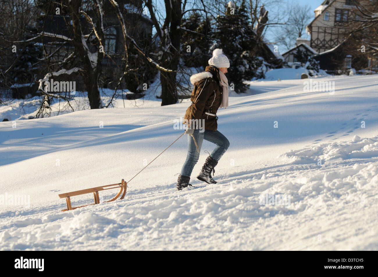 Schierke, Germany, a teenager while sledding Stock Photo - Alamy