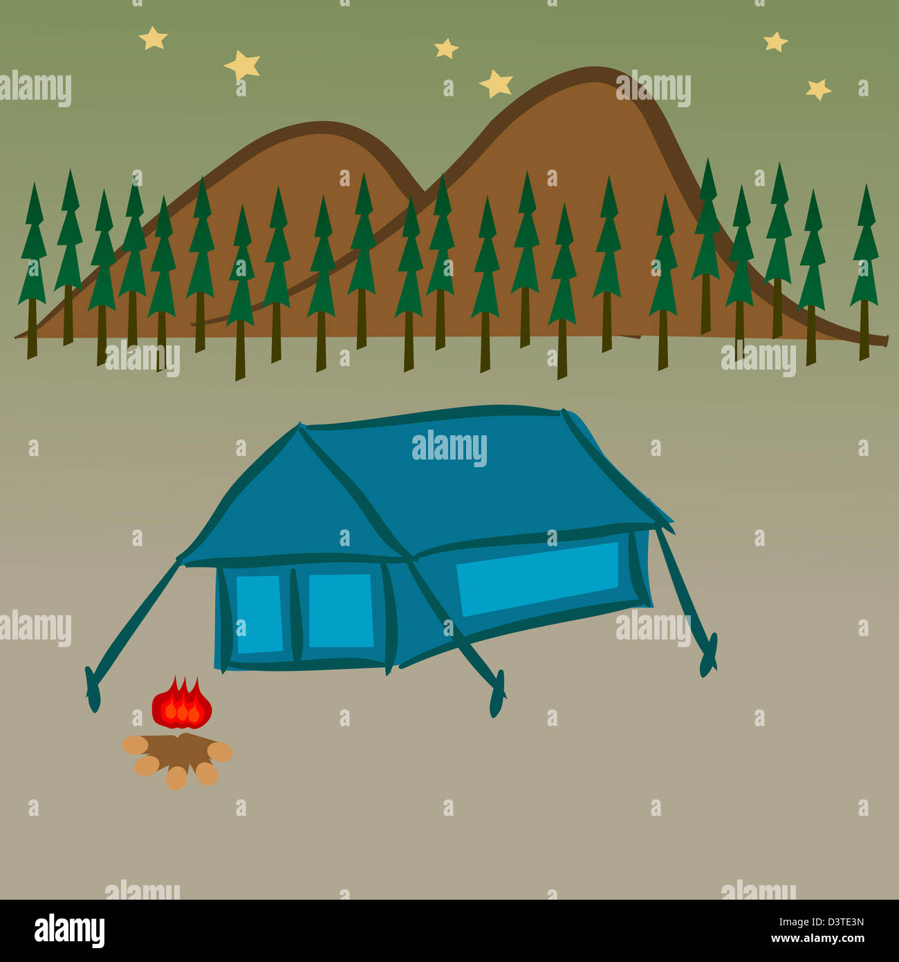 Vector of tent and camp fire in the nighttime Stock Photo - Alamy