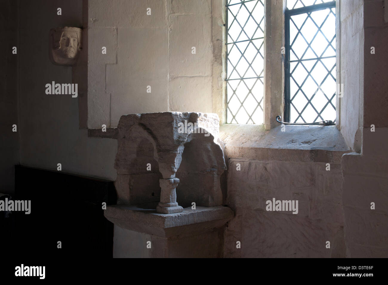 Canopied piscina in St. Oswald`s Church, Shipton Oliffe ...
