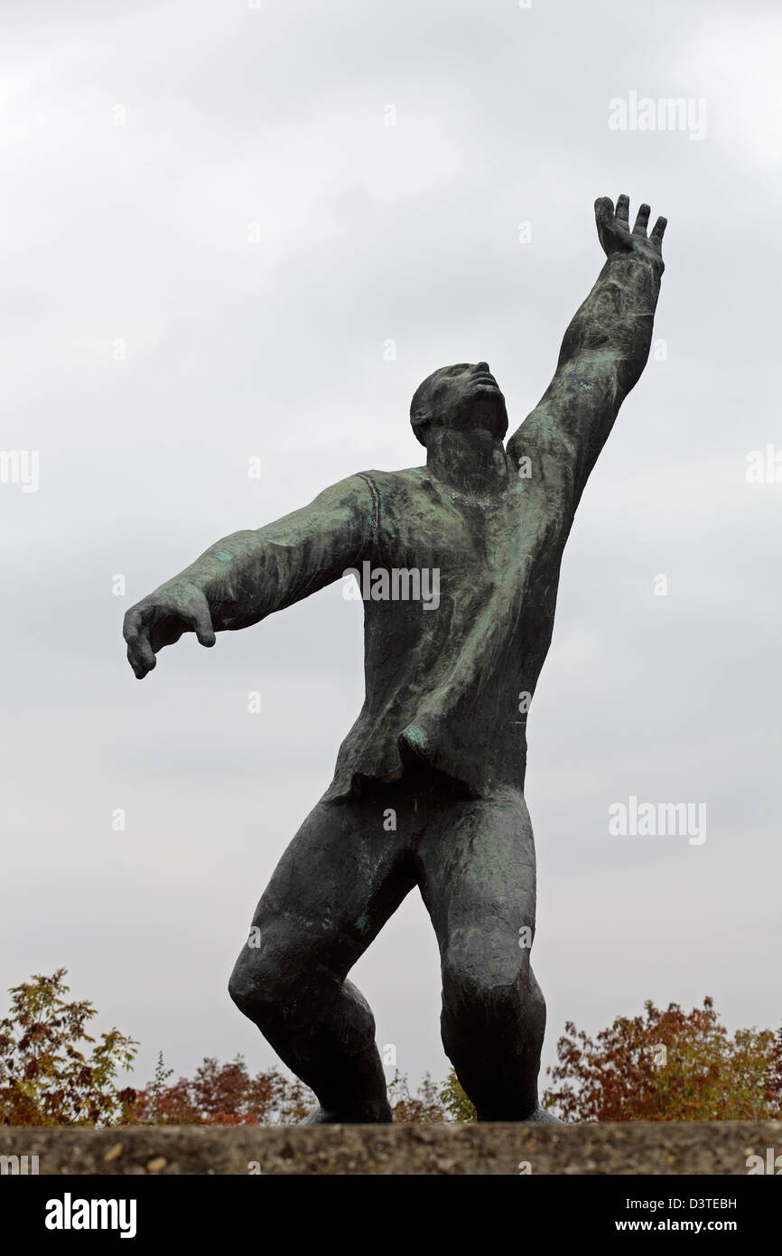 Budapest, Hungary, a sculpture of a man falling in Mementopark Stock ...