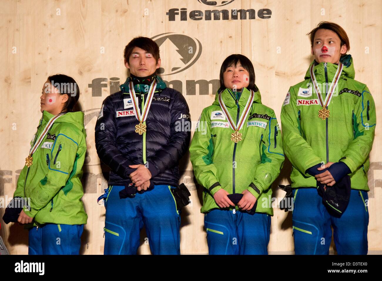 Val di Fiemme, Italy. 24th February 2013. (L-R) Sara Takanashi, Daiki Ito, Yuki Ito, Taku ...