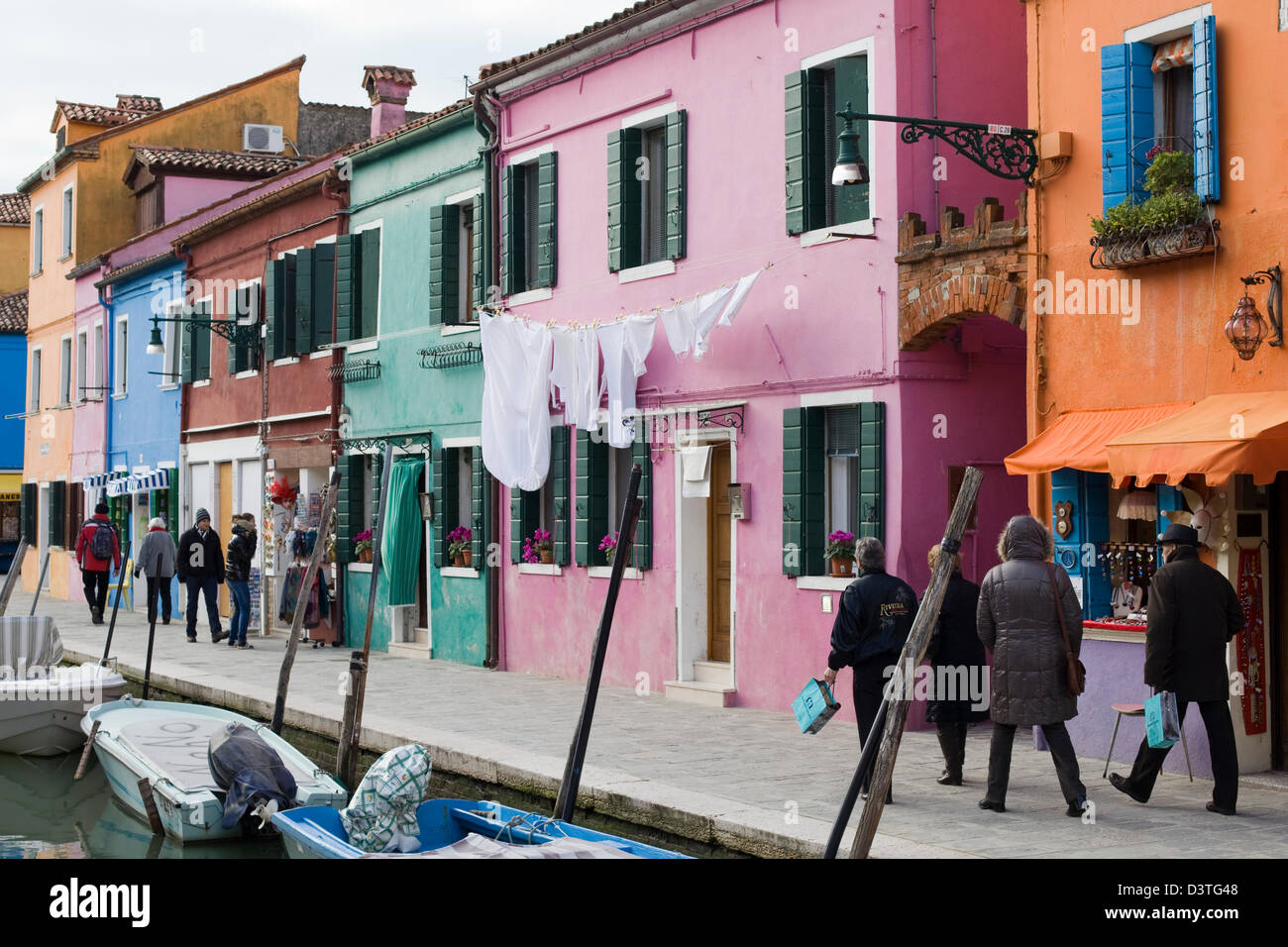 Colorfully painted houses on Burano in the venetian Lagoon Italy Stock ...