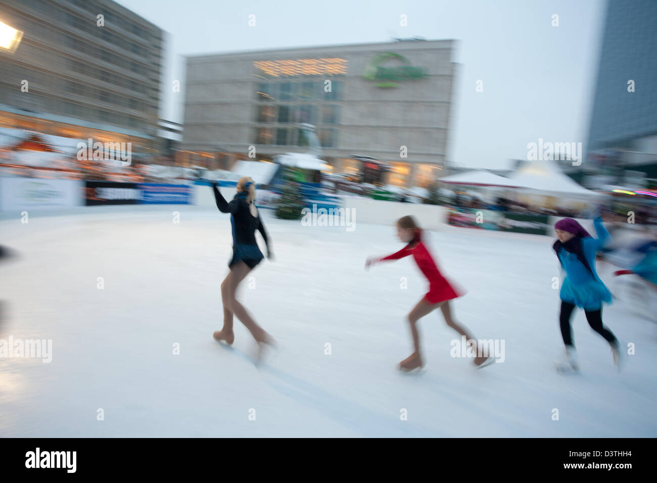 Berlin, Germany, girls ice skating on the Alexanderplatz Stock Photo ...