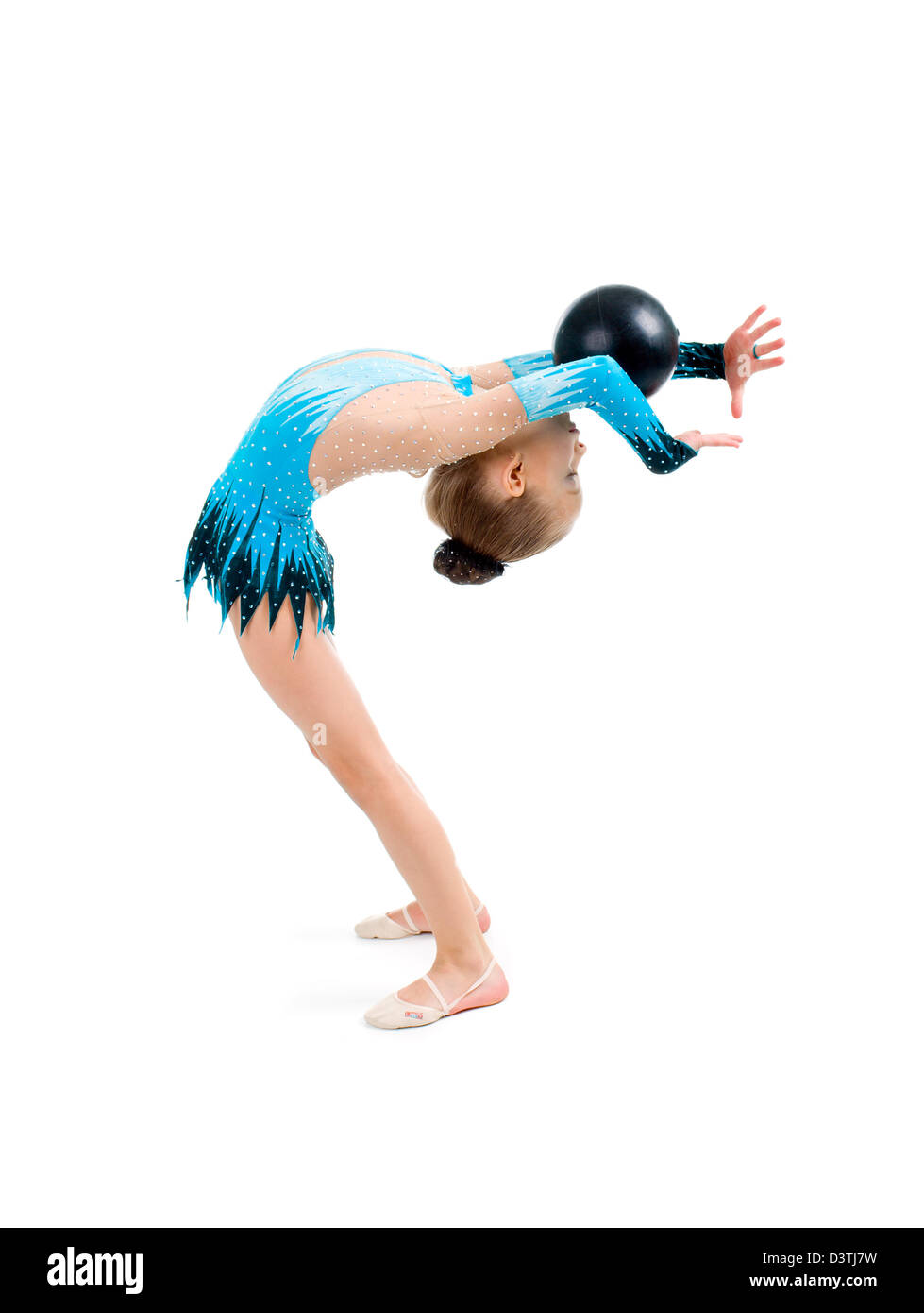gymnastics ball . young girl doing gymnastics over white Stock Photo ...