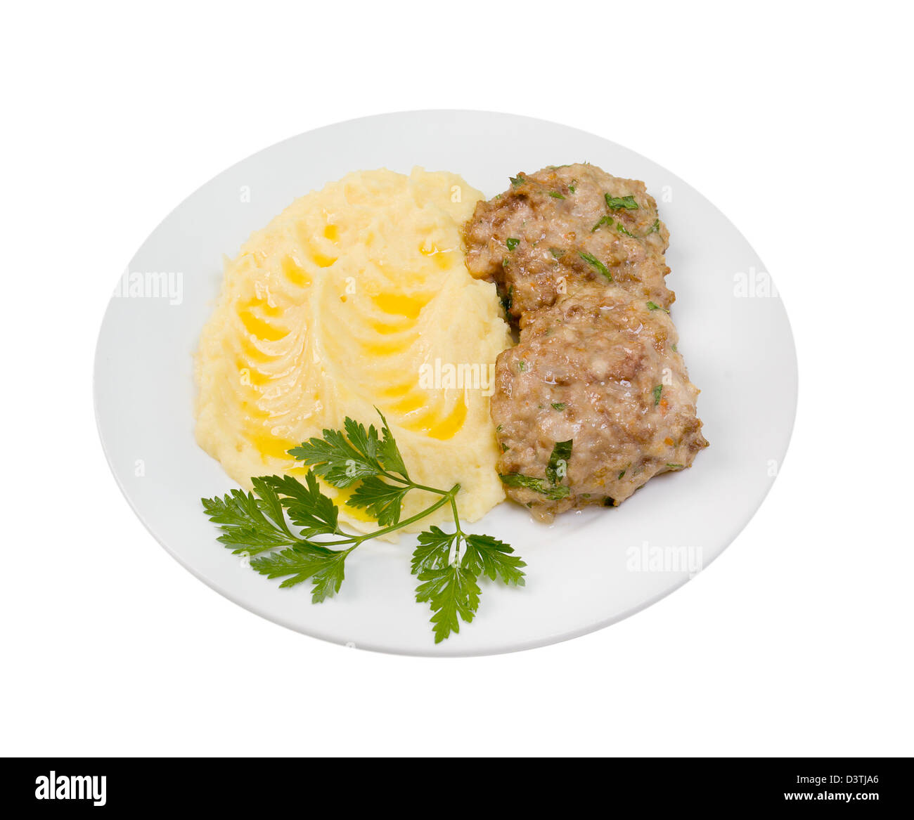 chops with potatoes on plate.isolated on white background Stock Photo ...