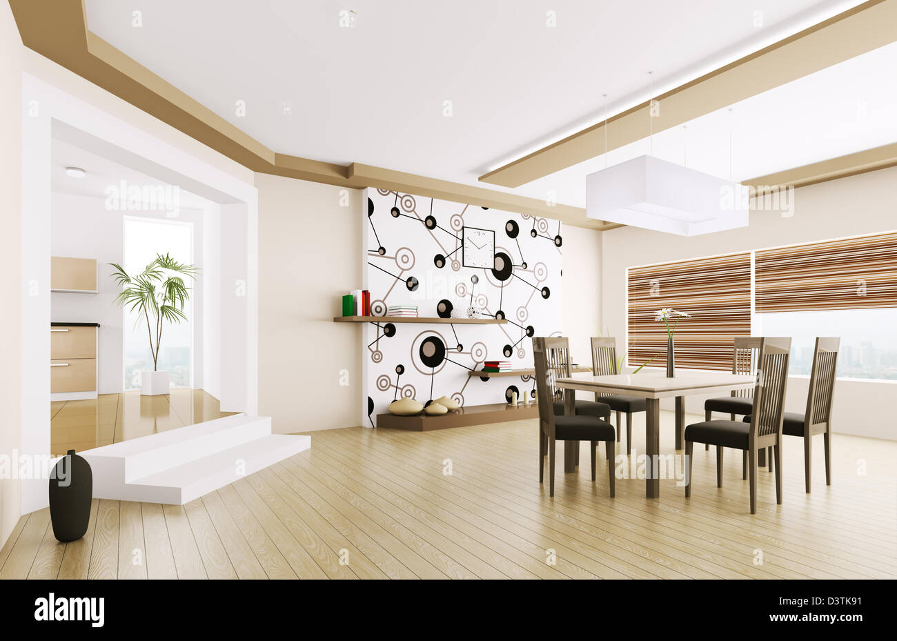 Interior of modern dining room 3d render Stock Photo - Alamy