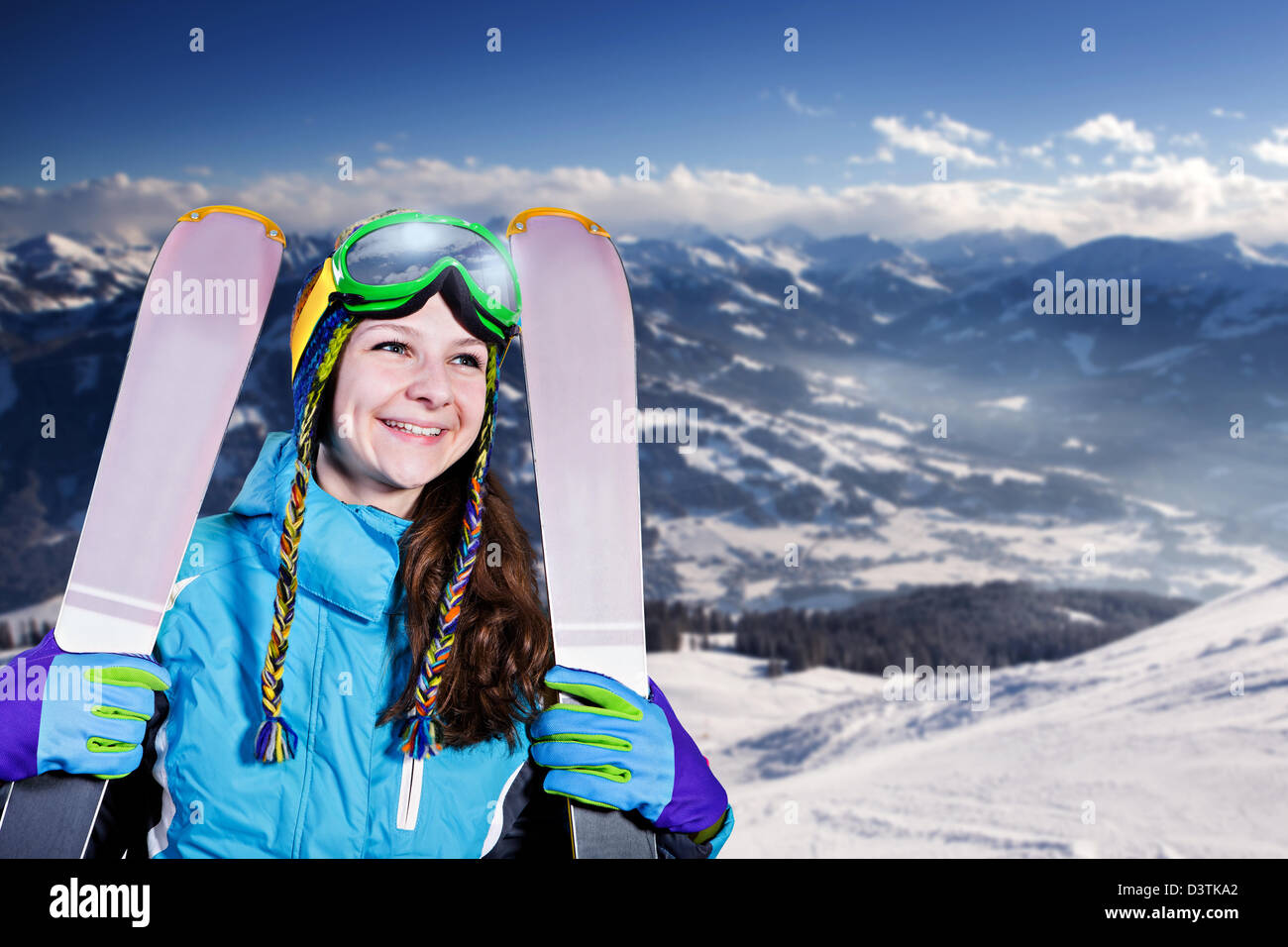 A female skier on the piste in Alps, Europe Stock Photo - Alamy