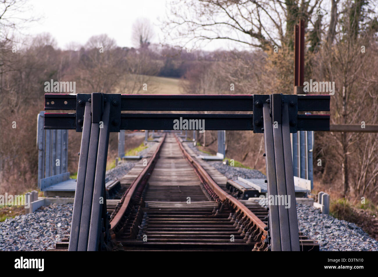 Empty Straight Single Track End Of The Railway Line With Buffers ...