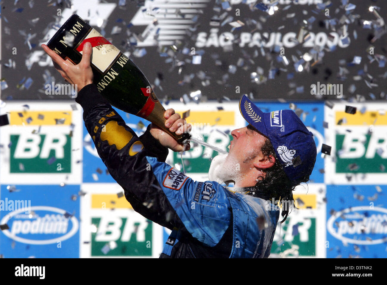 Spanish Fernando Alonso of Renault F1 team celebrates after the F1 ...