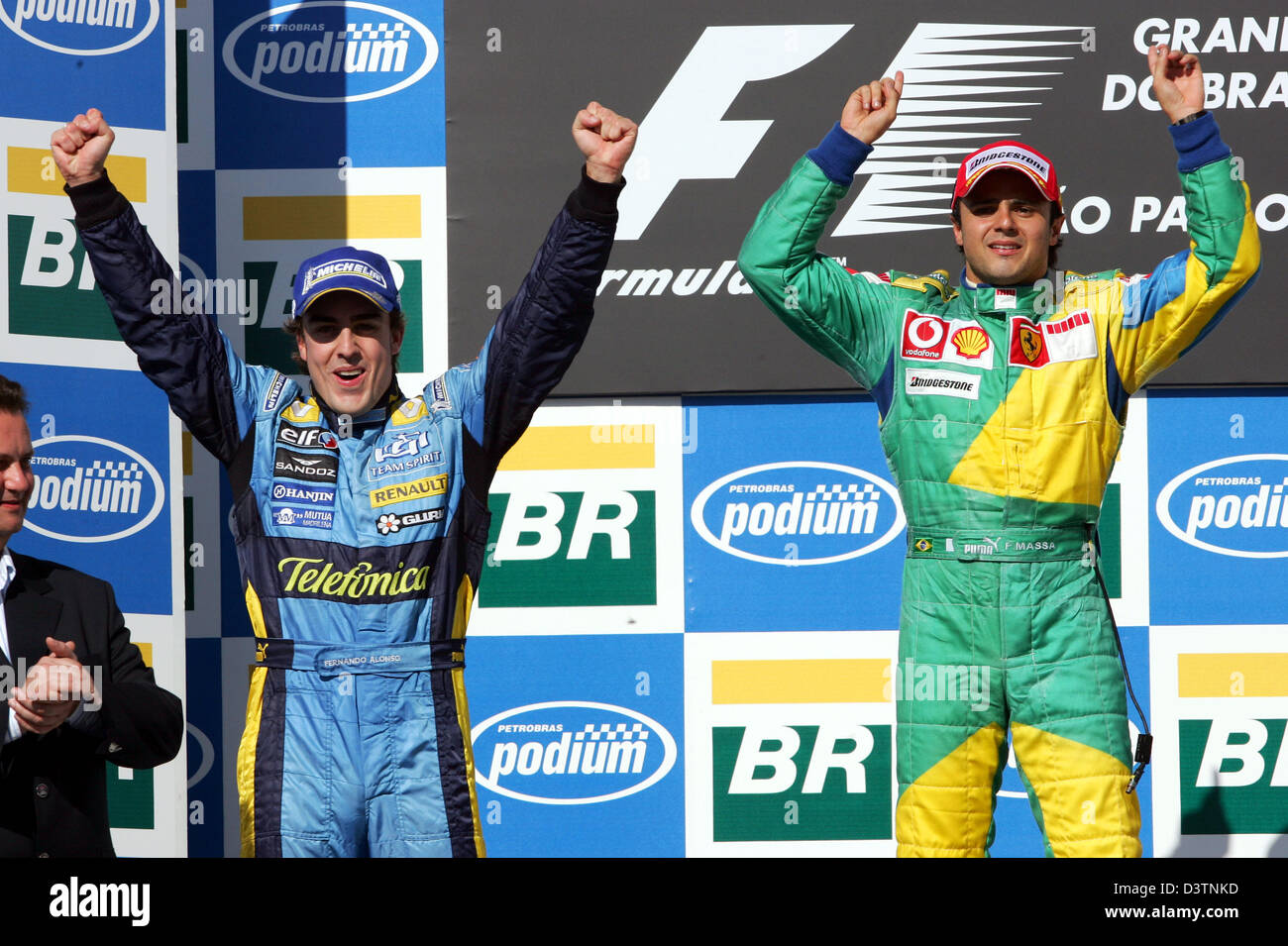 Brazilian Formula One driver Felipe Massa (R) of Scuderia Ferrari F1 ...