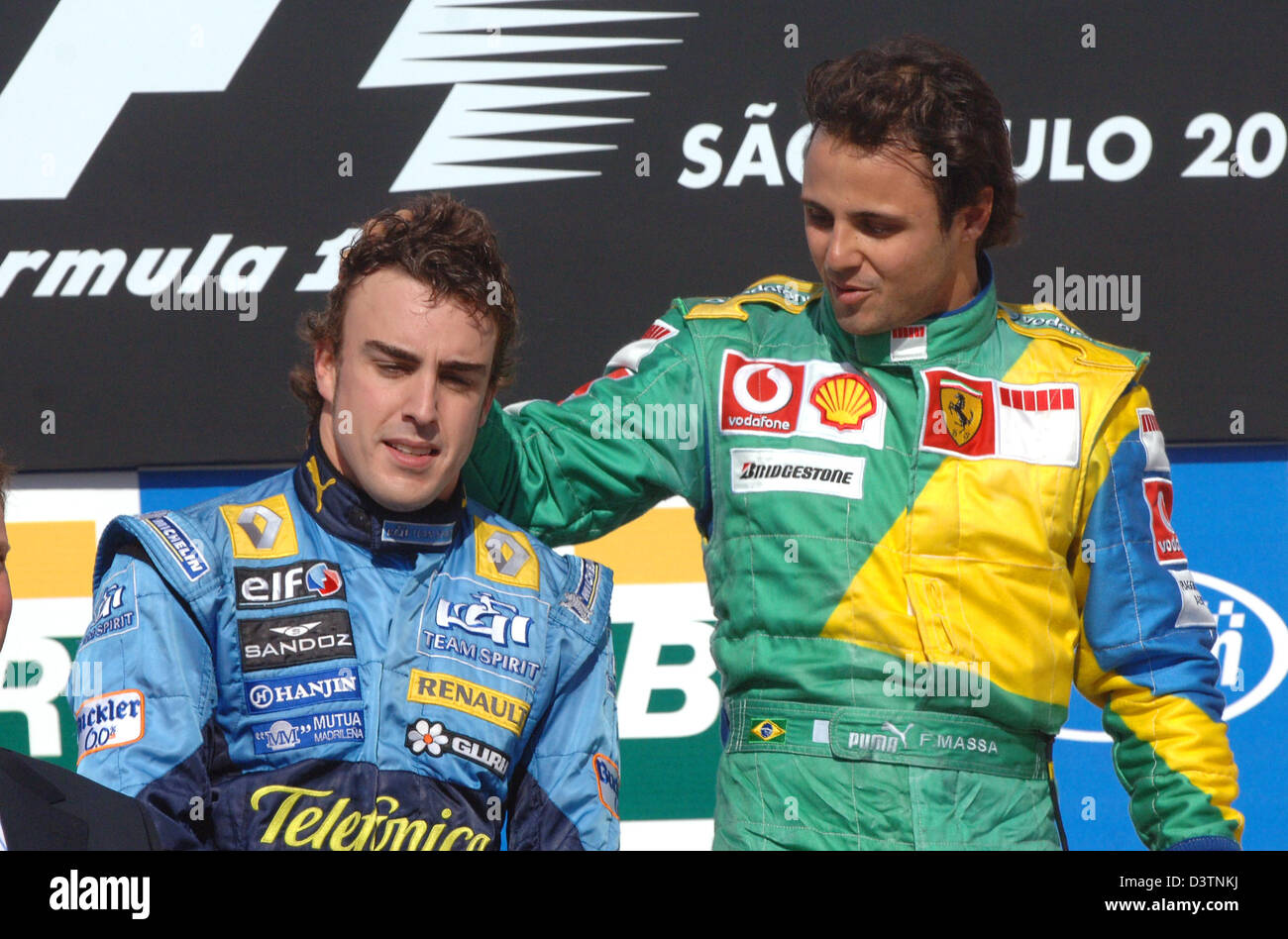 Brazilian Formula One driver Felipe Massa (R) of Scuderia Ferrari F1 ...
