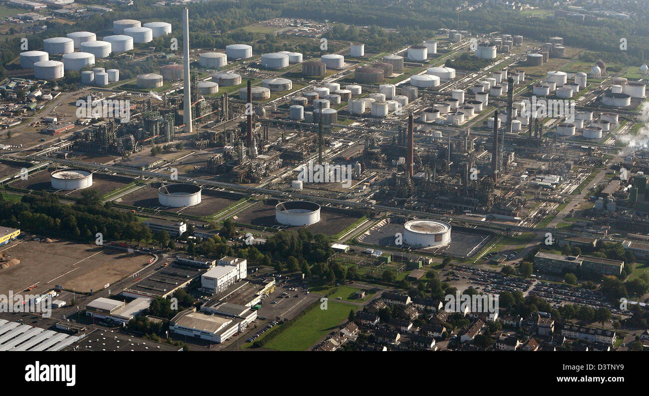 Aerial view on the giant tanks of a refinery in Weeseling, Germany, 21 ...