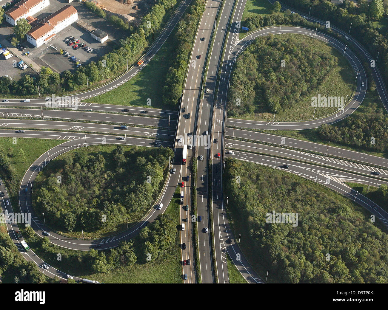 Aerial view on the autobahn interchange Bonn-North, Germany, 21 October ...