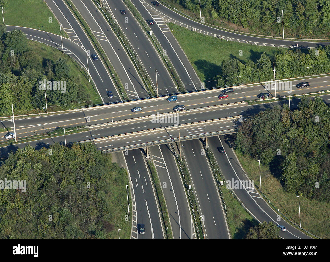 Aerial view on the autobahn interchange Bonn-North, Germany, 21 October ...