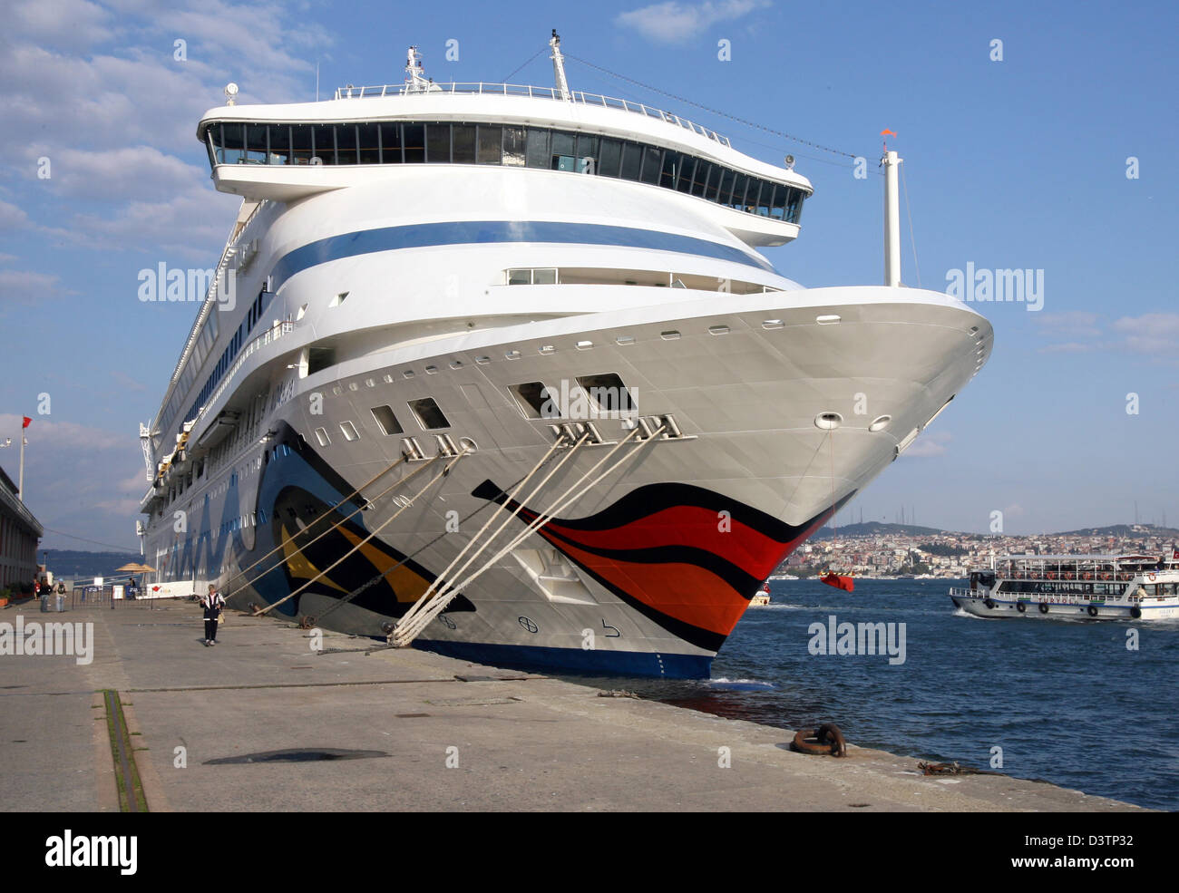 The photo shows the cruise ship 'AIDA aura' at harbour in Istanbul ...