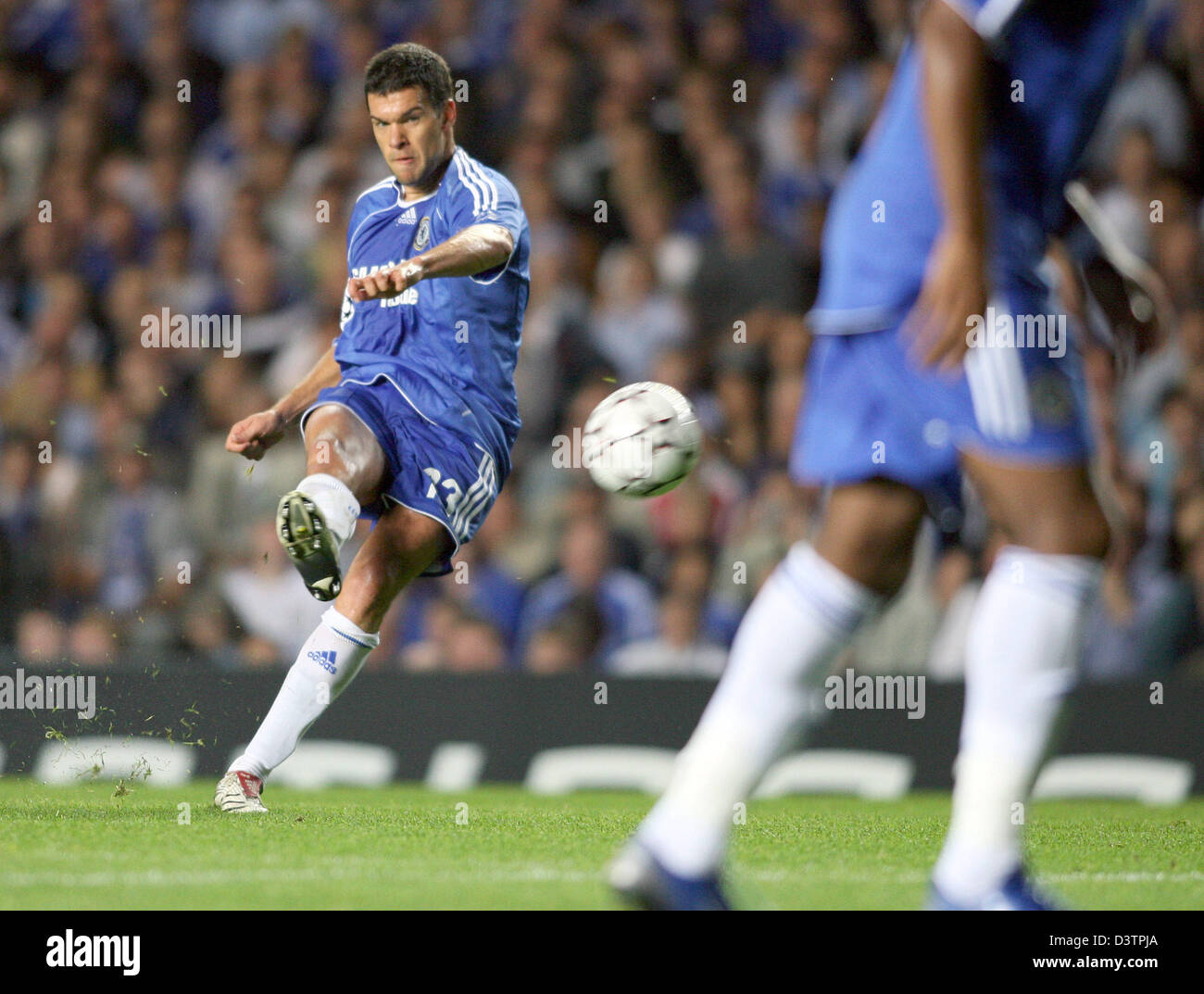 Chelsea's Michael Ballack shoots a free kick during the Champions ...