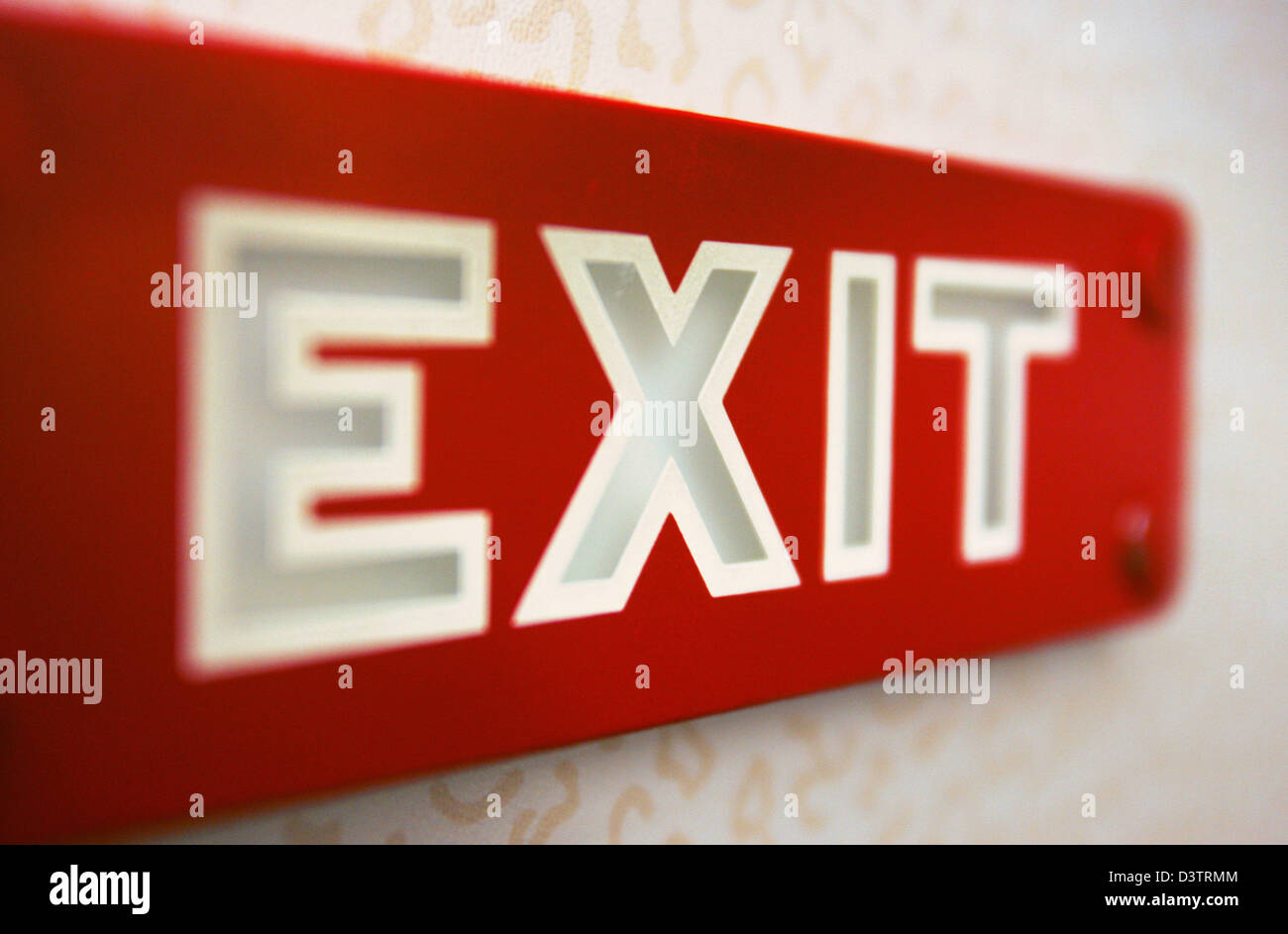 The photo shows a red emergency exit sign inside an Airbus A310, Berlin ...