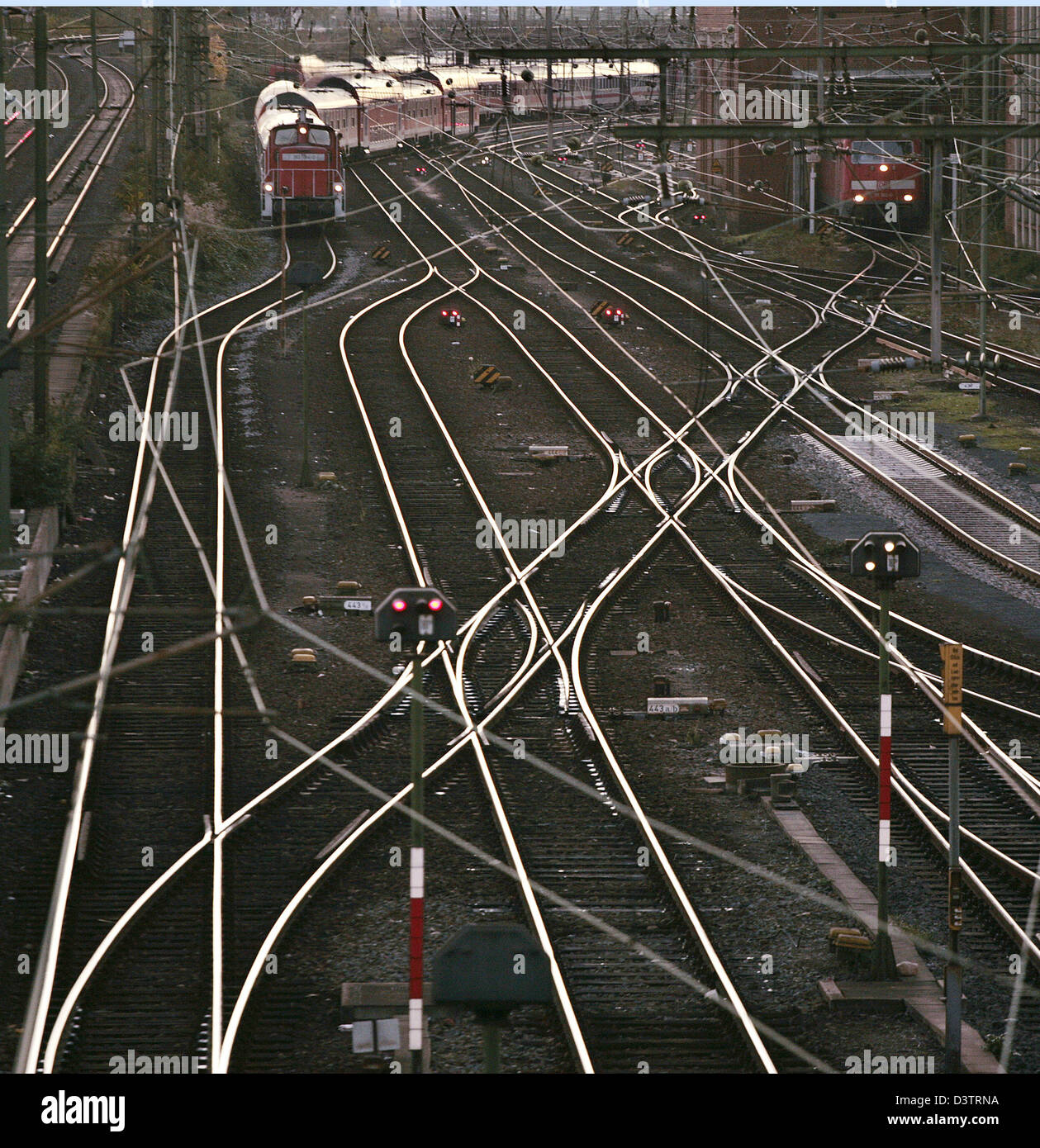 Trains of the German railway carrier company 'Deutsche Bahn' shown on ...