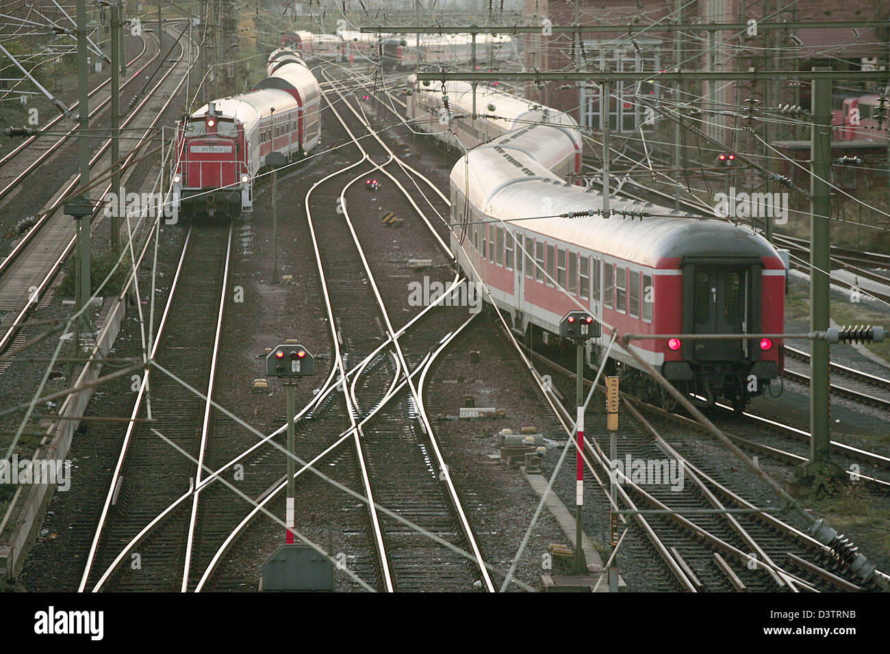 Trains of the German railway carrier company 'Deutsche Bahn' shown on ...