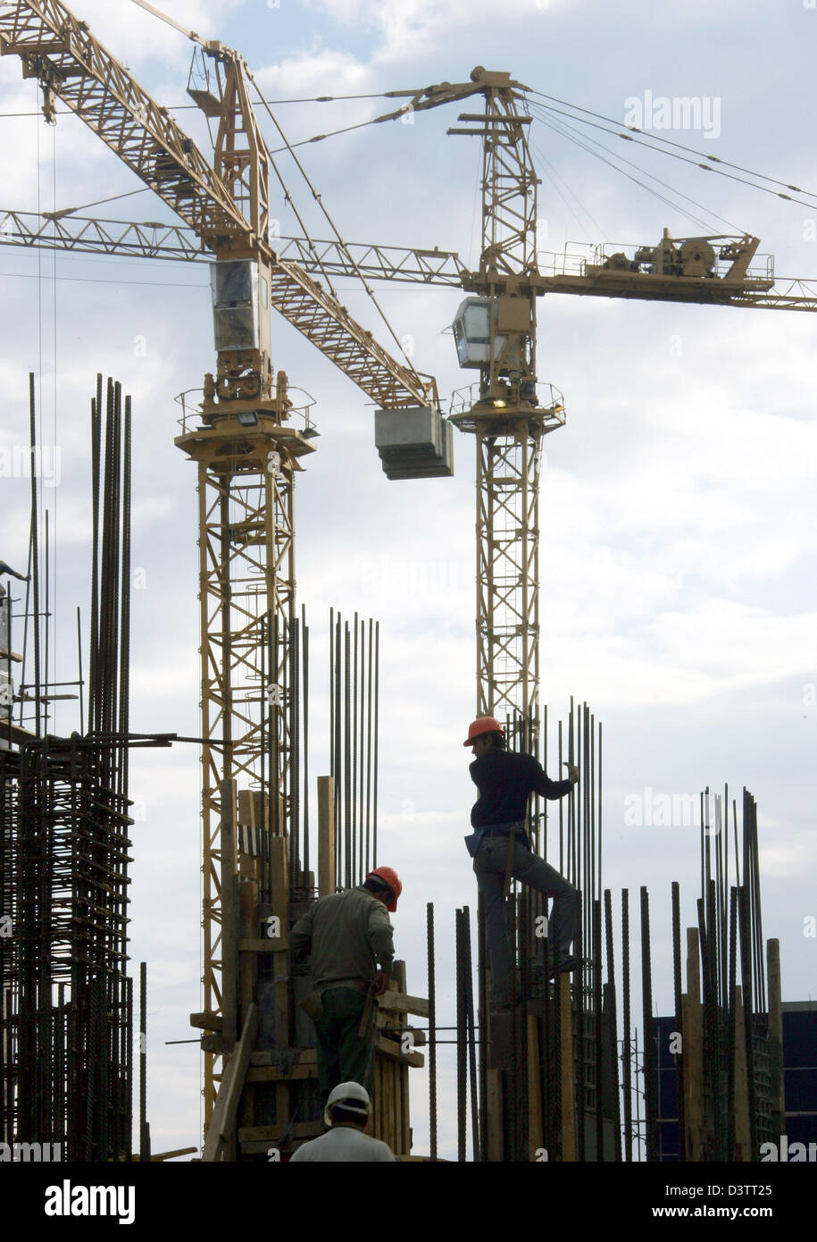 Workers are pictured at a construction site in the capital beirut ...