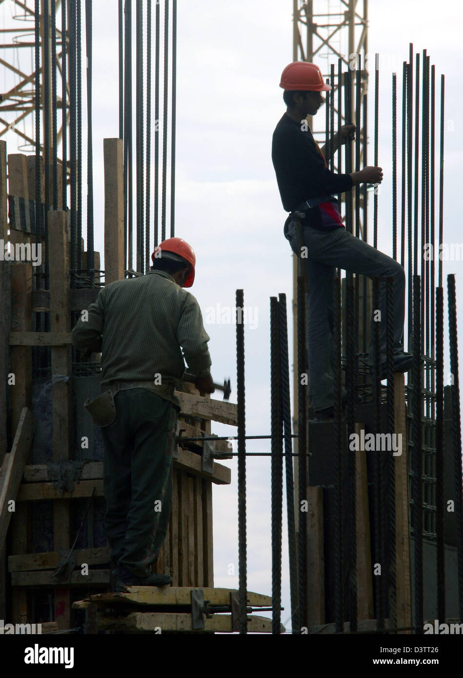 Workers are pictured at a construction site in the capital beirut ...