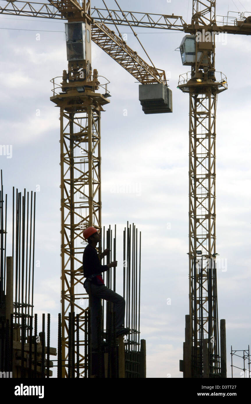 A worker is pictured at a construction site in the capital beirut ...