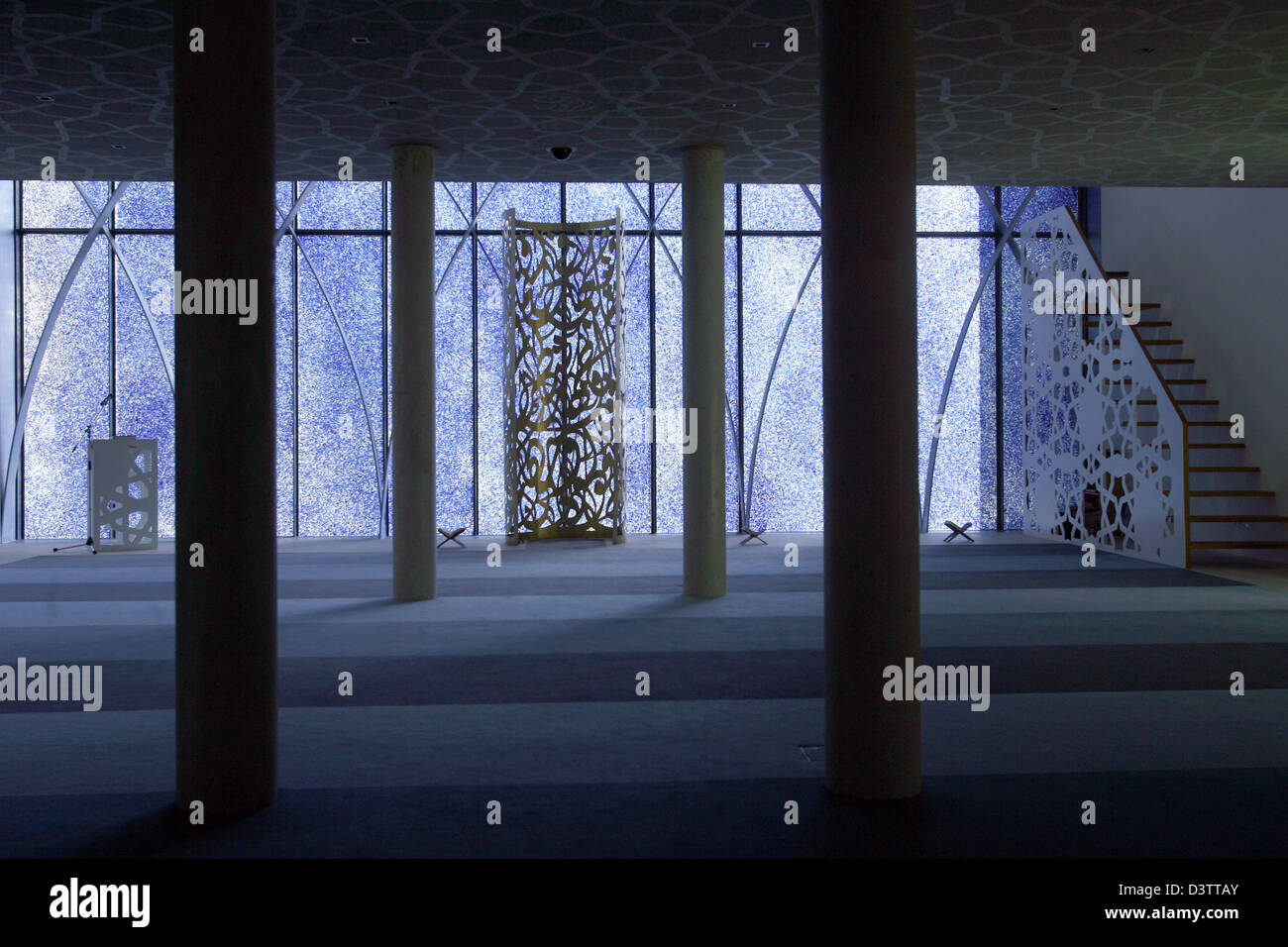 View into the prayer romm of the new-built mosque of Penzberg, Germany ...