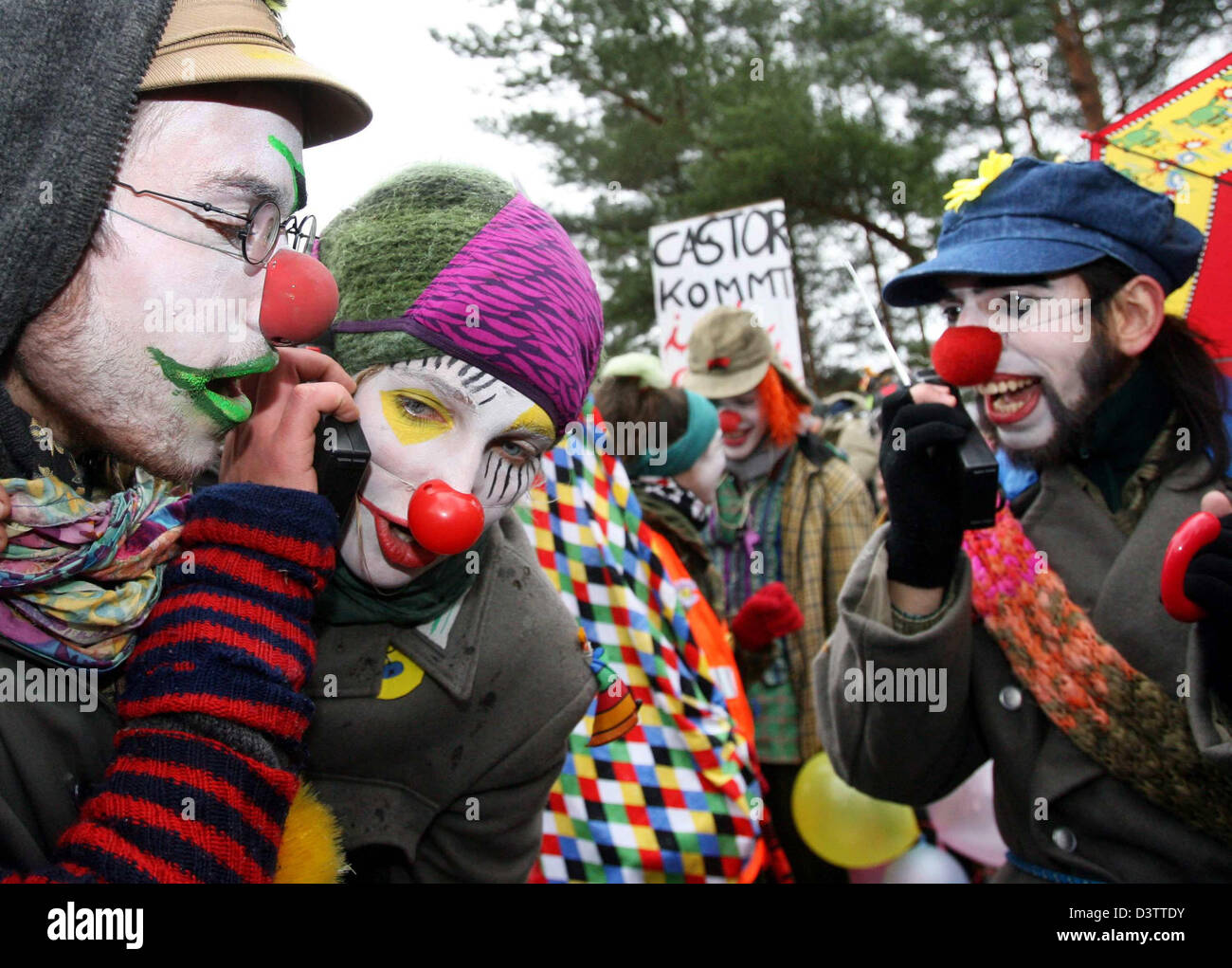 An anti-nuclear activist army of clowns is pictured during a protest ...